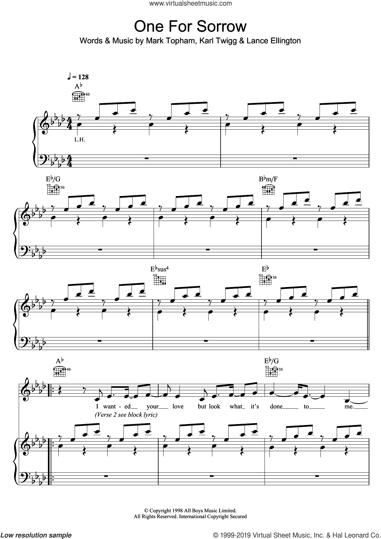 One For Sorrow sheet music for voice, piano or guitar (PDF)