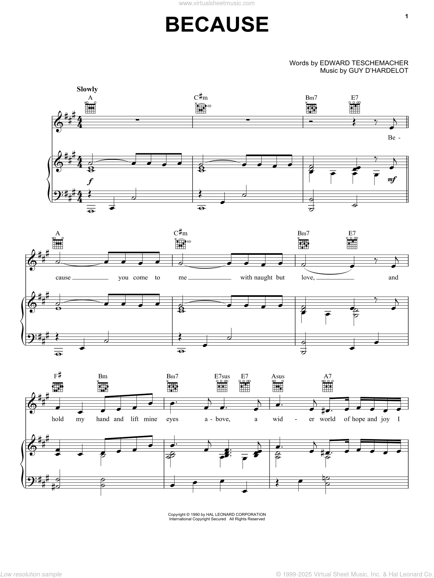 Edward Teschemacher: Because sheet music for voice, piano or guitar