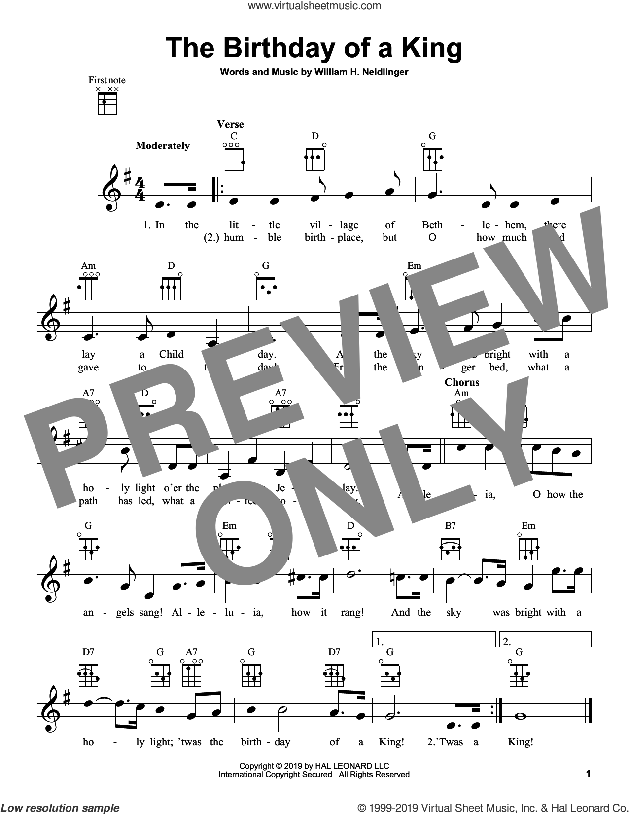 The Birthday Of A King sheet music for ukulele (PDF-interactive)