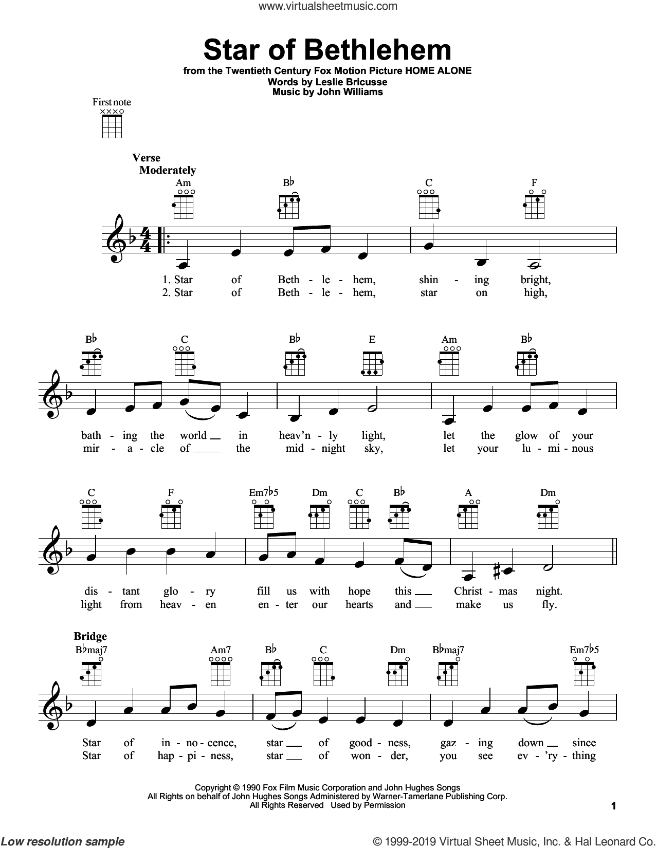 Star Of Bethlehem sheet music for ukulele (PDF-interactive)