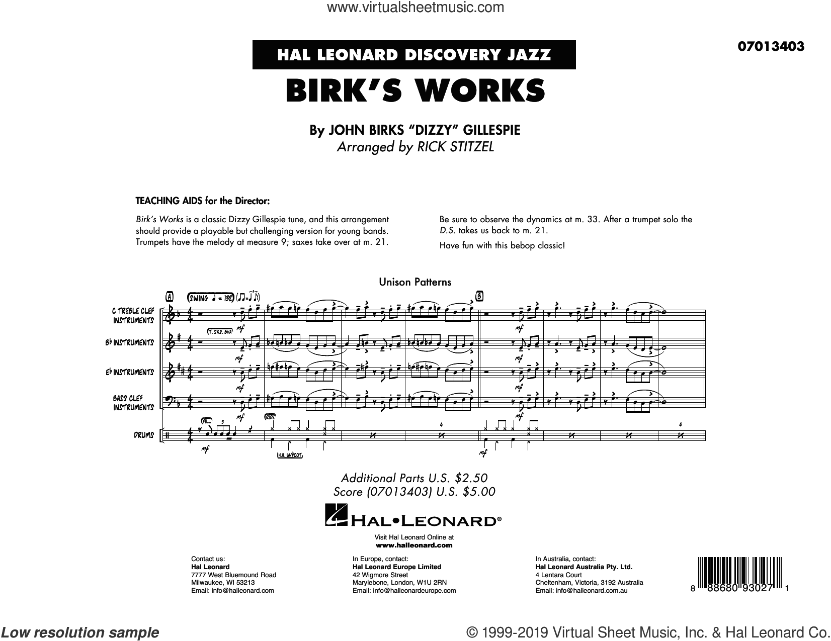 Birk's Works (arr. Rick Stitzel) sheet music (complete collection) for ...