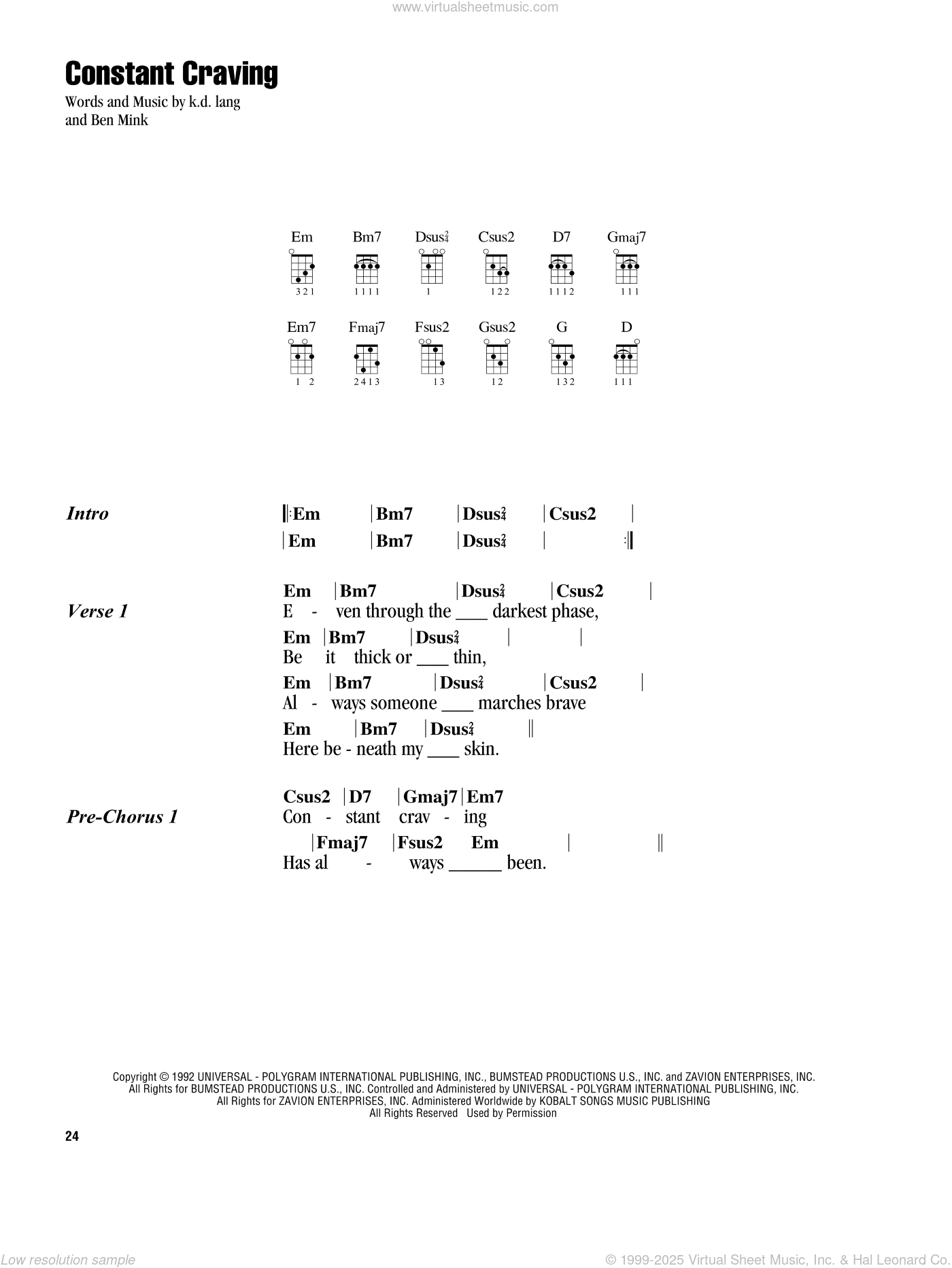Constant Craving sheet music for ukulele (chords) v2