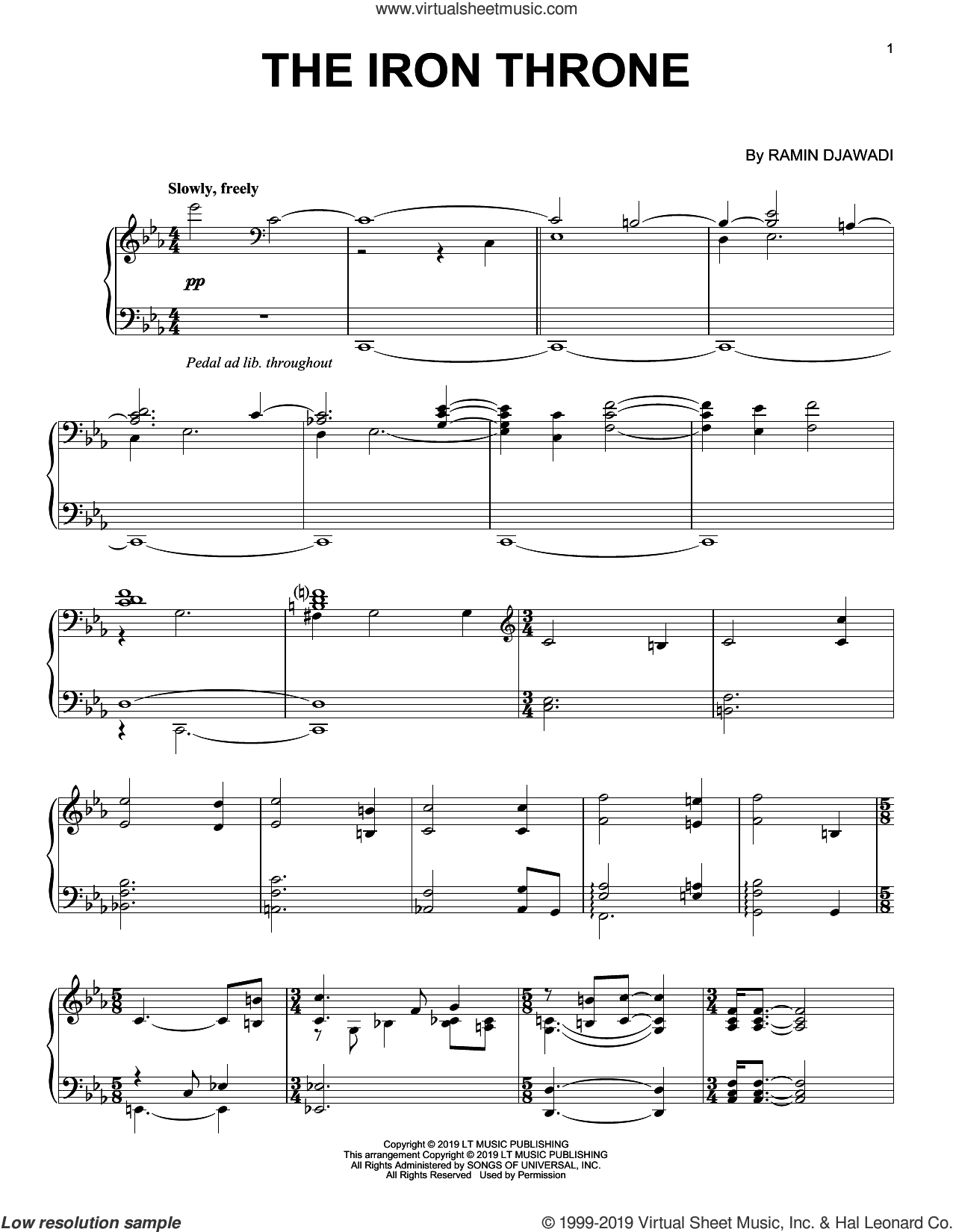 The Iron Throne (from Game of Thrones) sheet music for piano solo