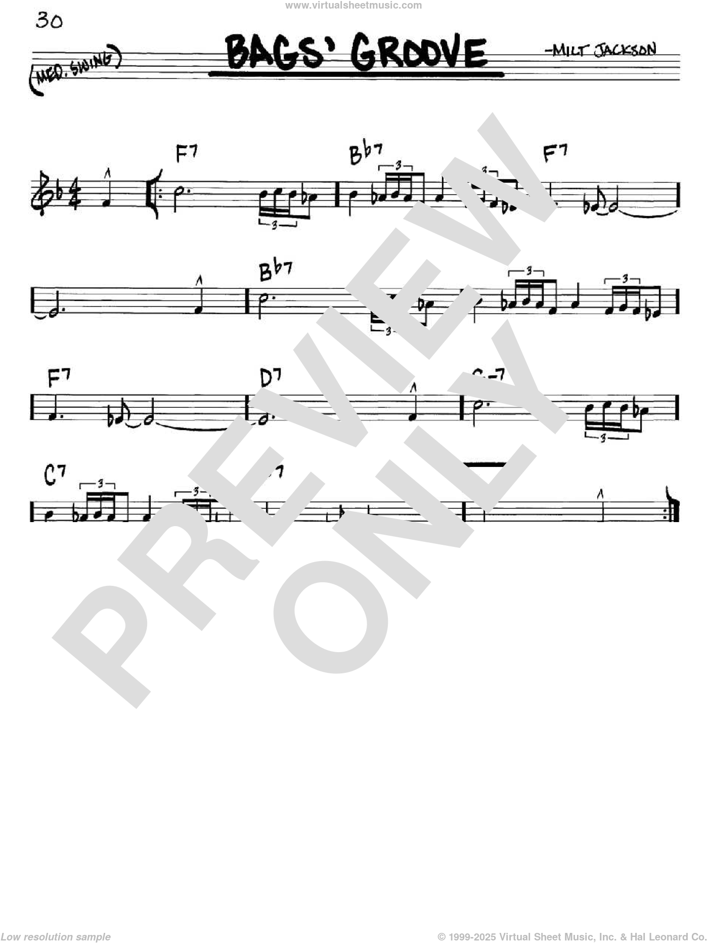Bags' Groove sheet music (real book - melody and chords) (in C)