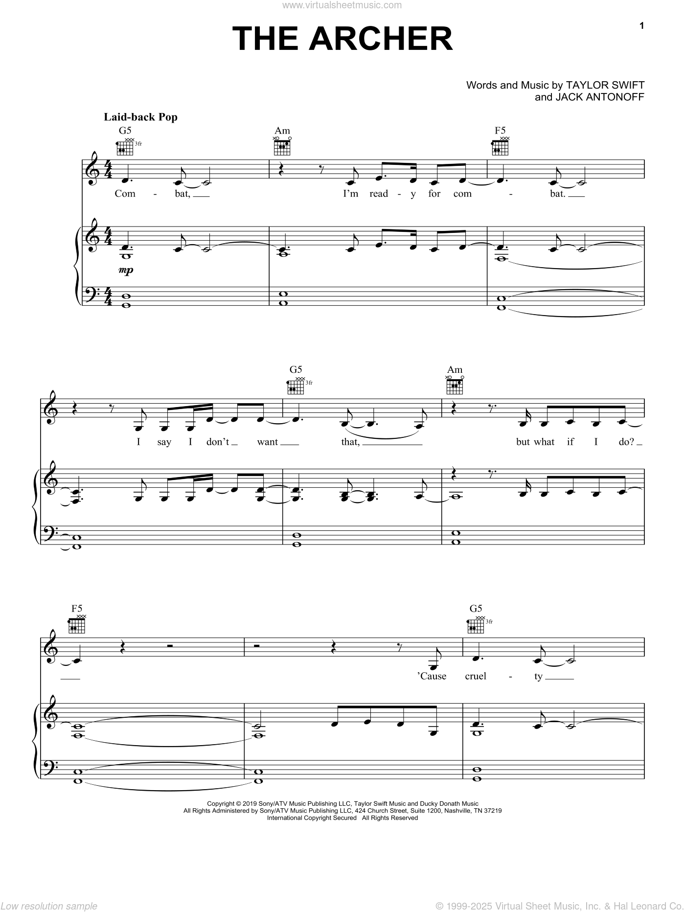 The Archer sheet music for voice, piano or guitar (PDF)