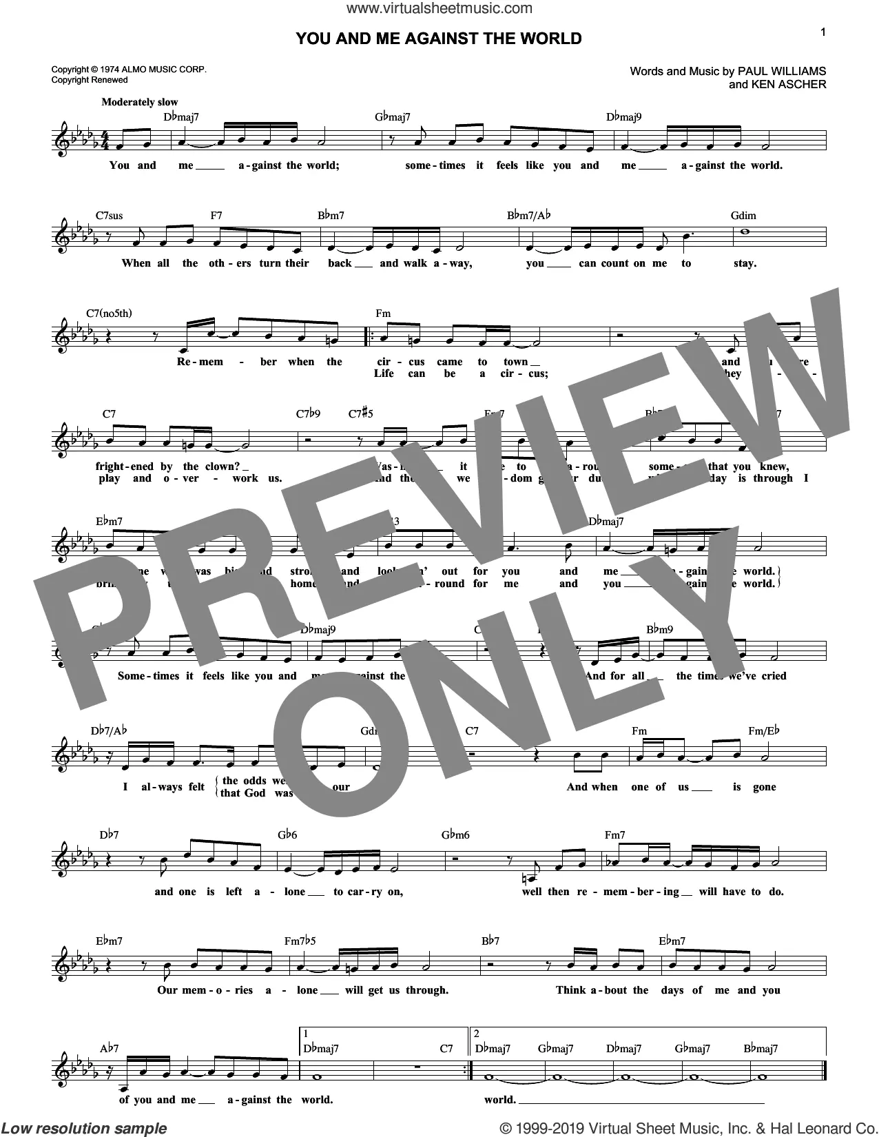 You And Me Against The World sheet music (fake book) (PDF)
