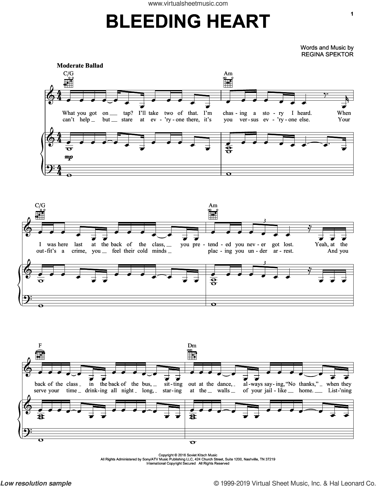Bleeding Heart sheet music for voice, piano or guitar (PDF)