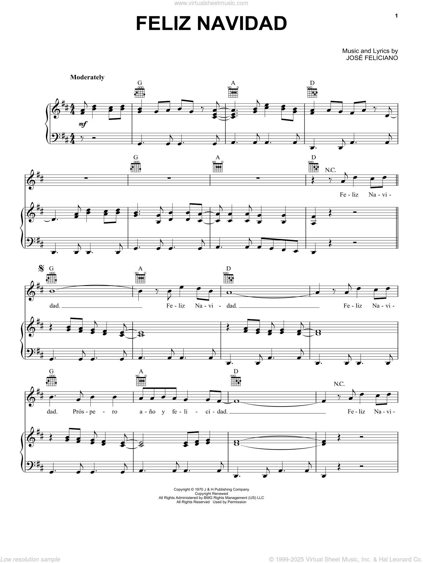 Feliz Navidad sheet music for voice, piano or guitar v2