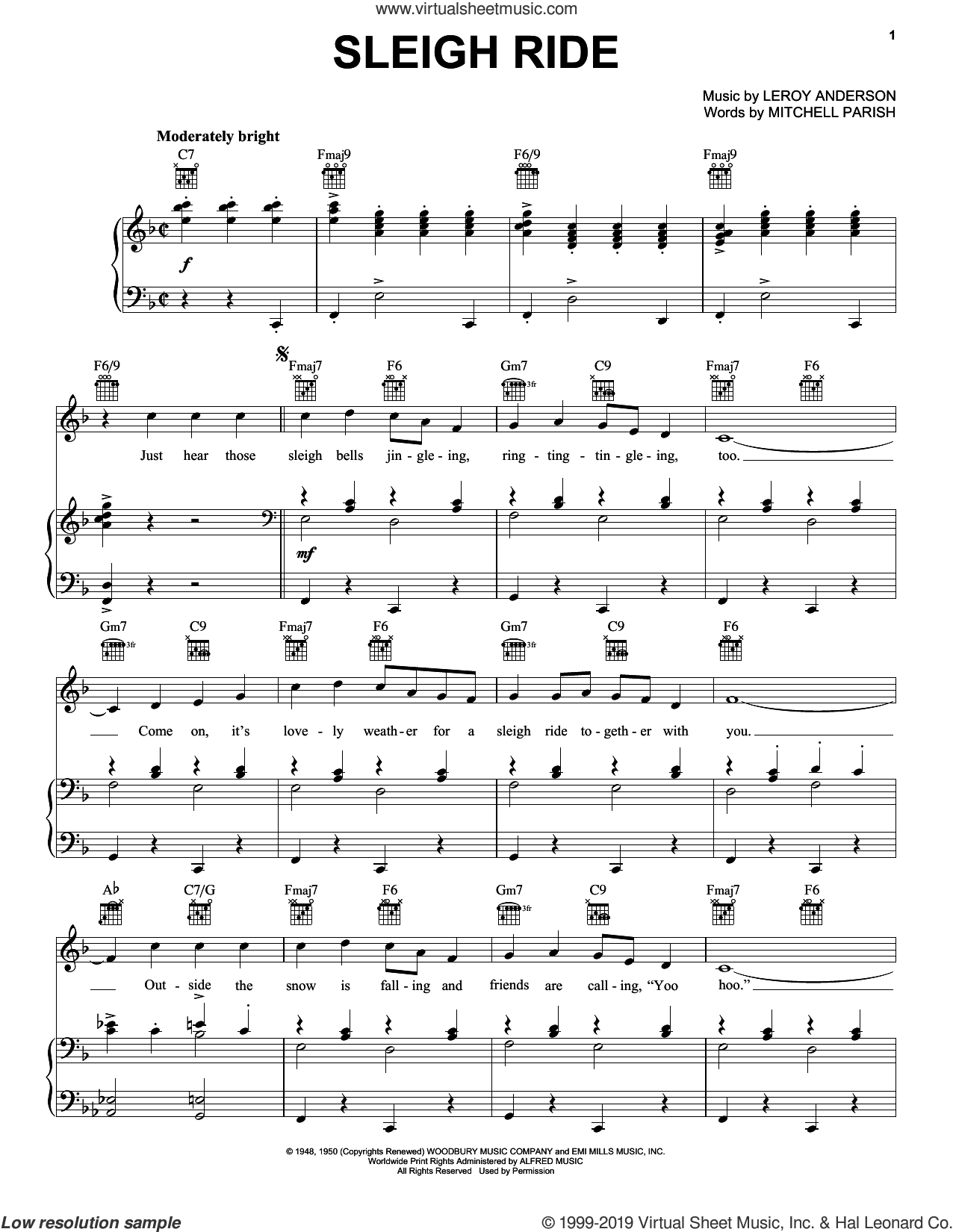 Sleigh Ride sheet music for voice, piano or guitar v2