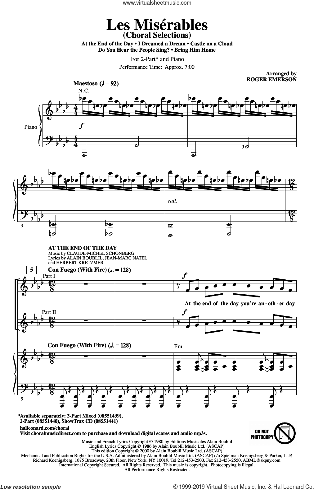 Les Miserables (Choral Selections) (arr. Roger Emerson) sheet music for ...
