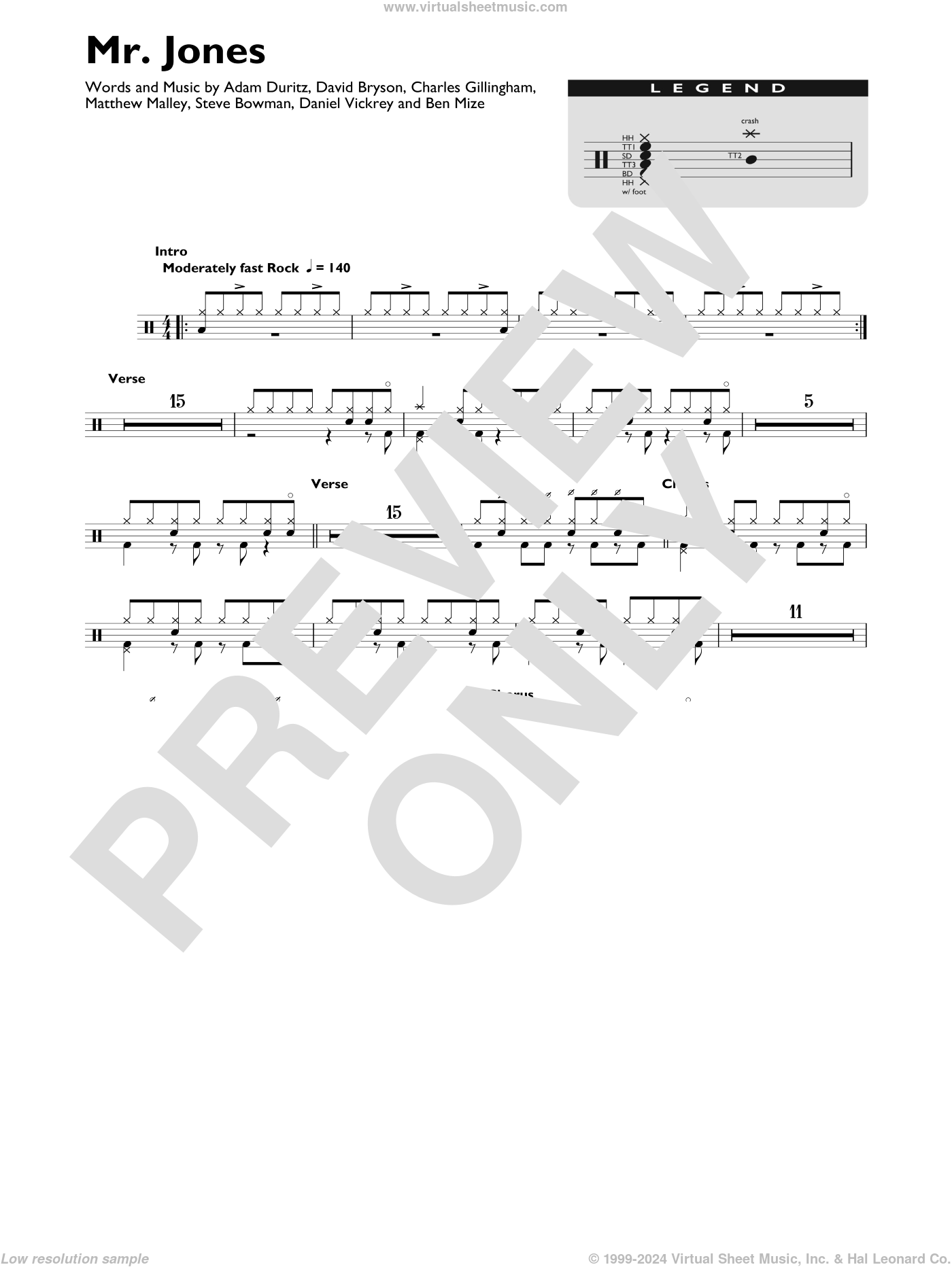 Mr. Jones sheet music for drums (percussions) (PDF)