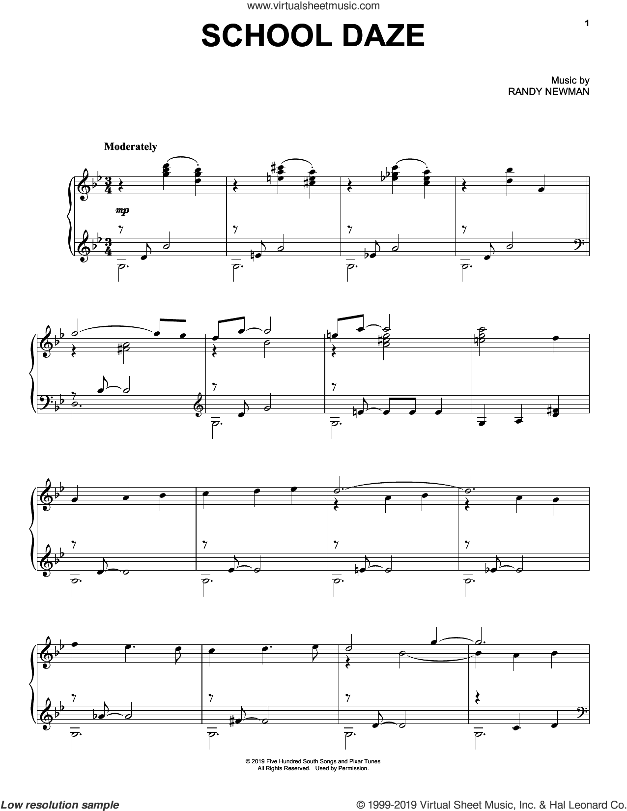 School Daze (from Toy Story 4) sheet music for piano solo (PDF)