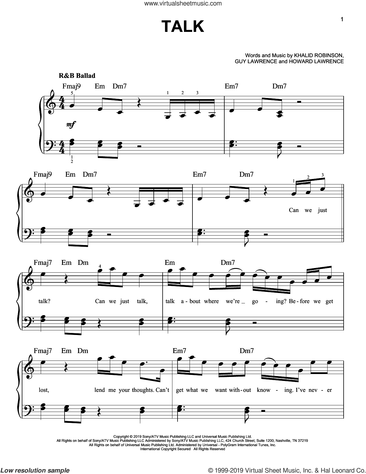 Talk sheet music for piano solo (PDF-interactive)
