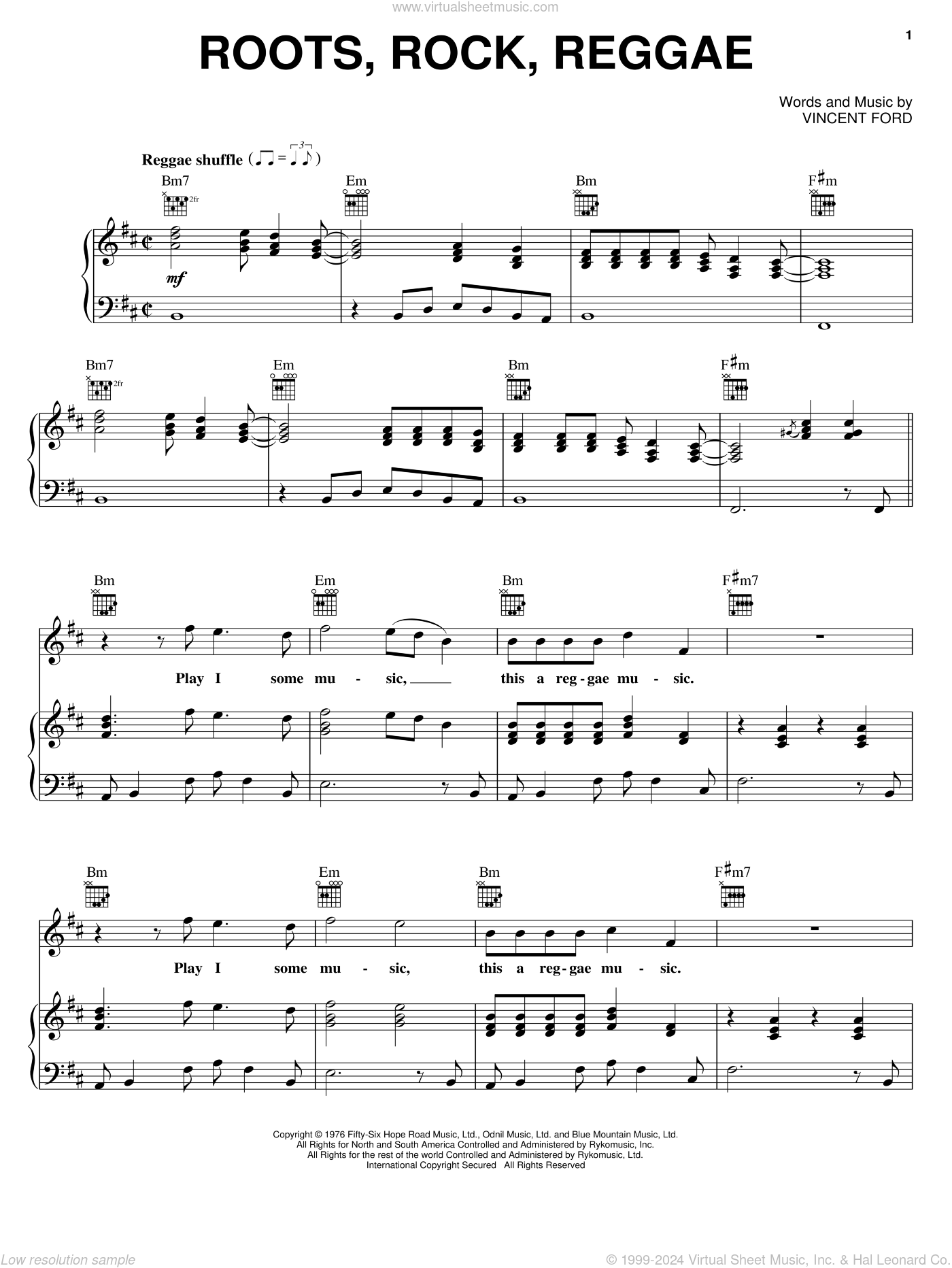 Roots, Rock, Reggae sheet music for voice, piano or guitar (PDF)
