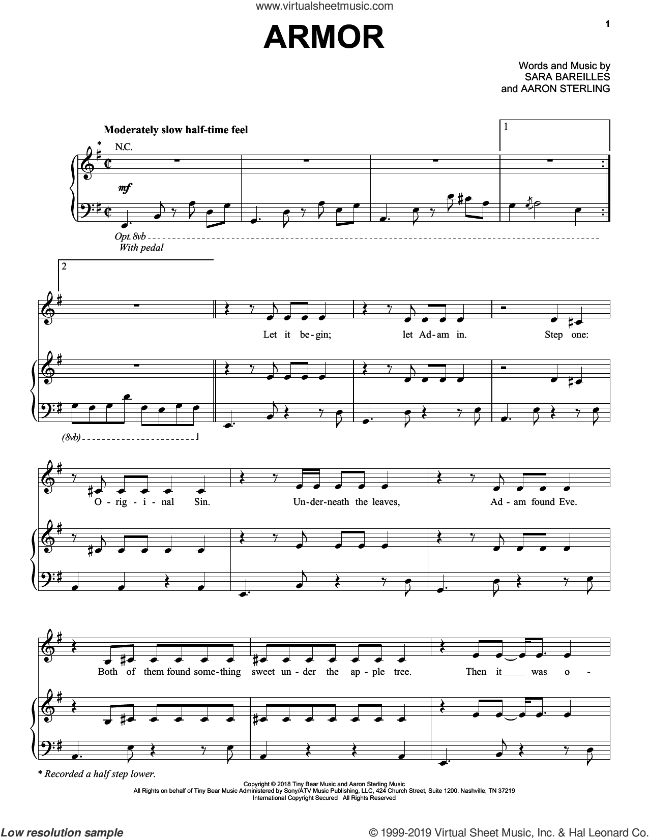 Armor sheet music for voice, piano or guitar (PDF-interactive)