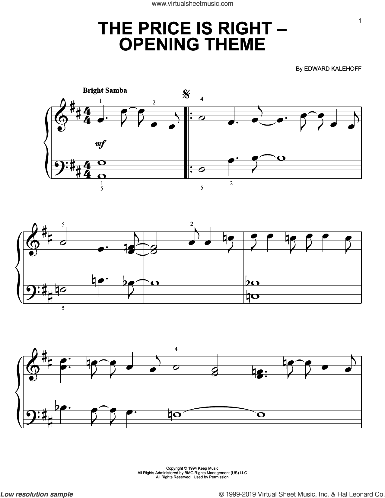 Price Is Right - Opening Theme sheet music for piano solo (big note book)