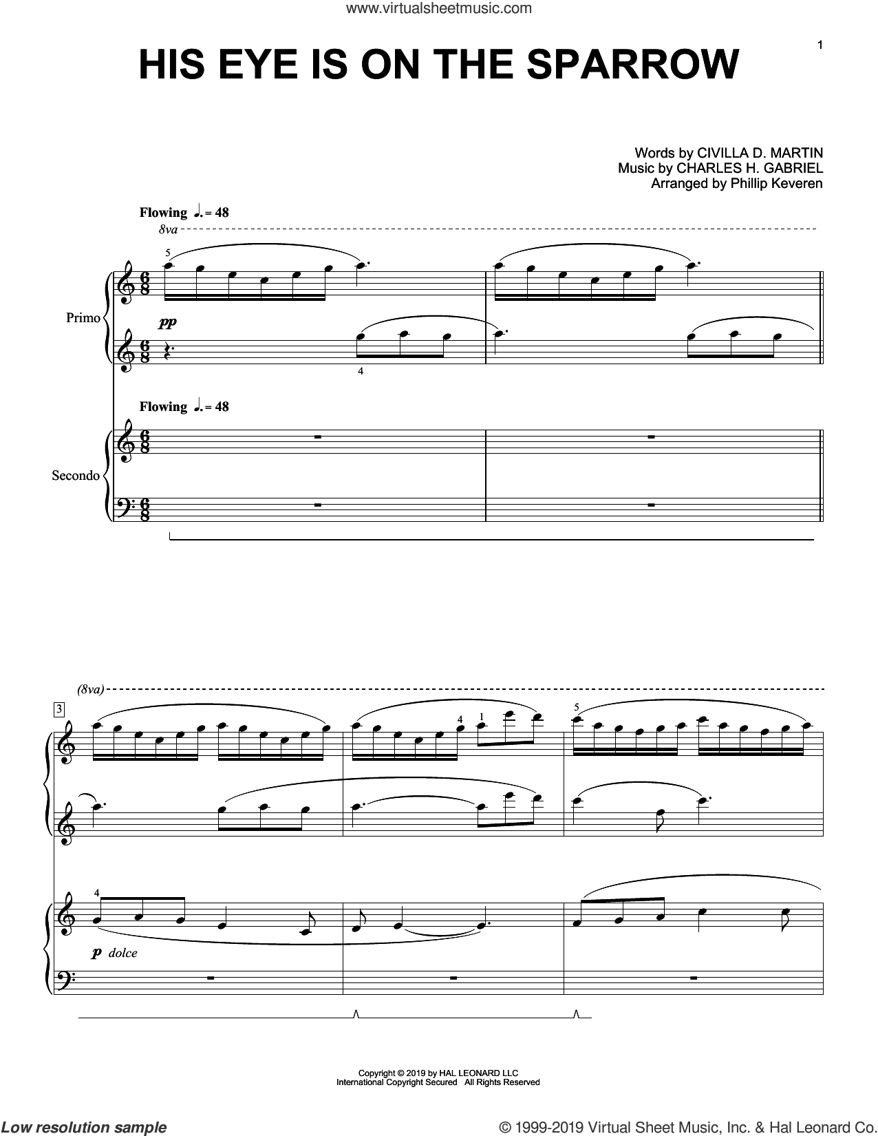 His Eye Is On The Sparrow (arr. Phillip Keveren) sheet music for piano four hands