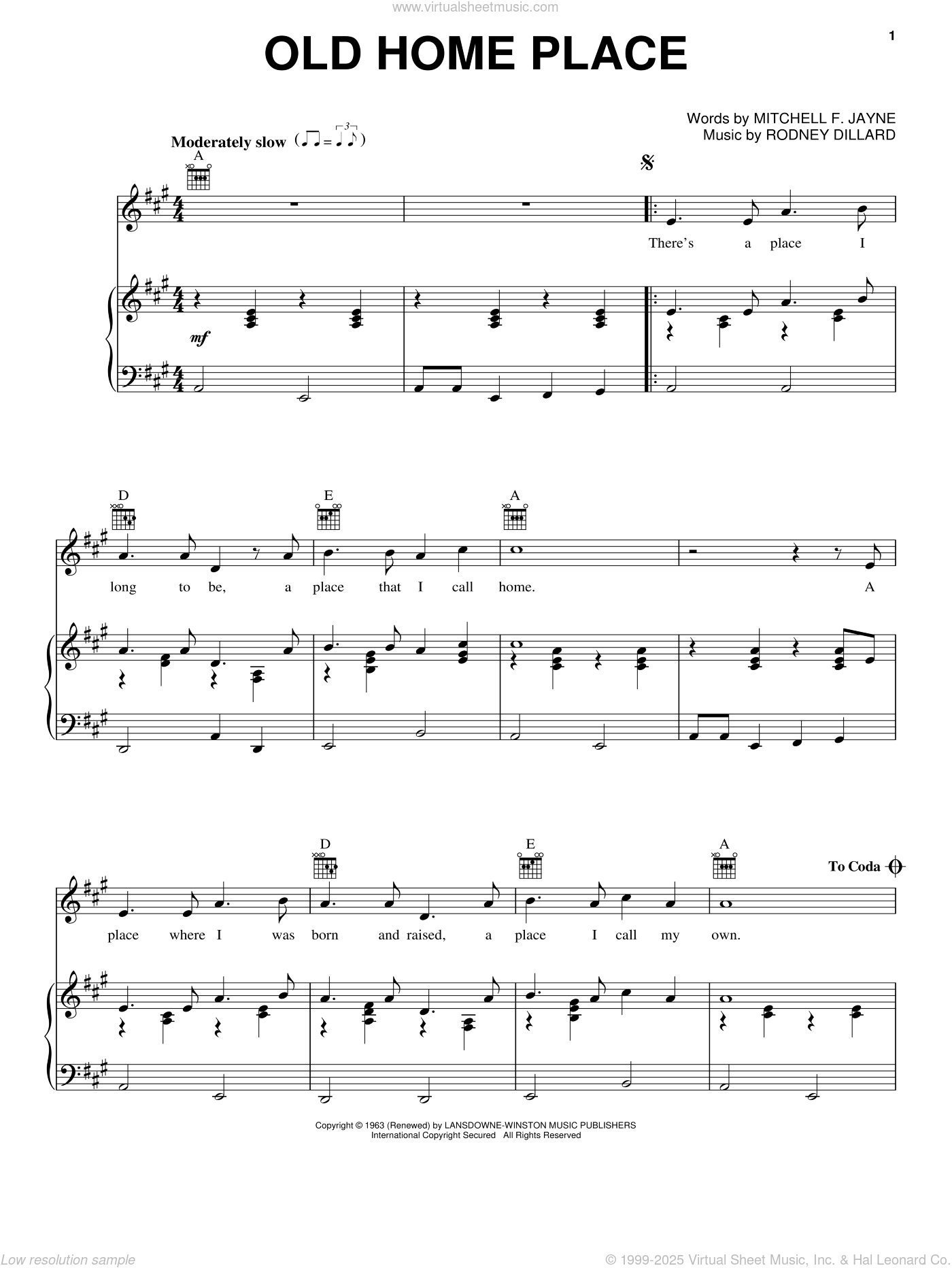 Old Home Place sheet music for voice, piano or guitar (PDF)