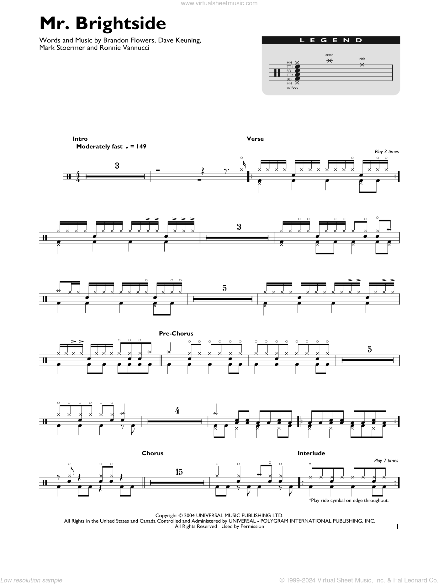 Mr. Brightside sheet music for drums (percussions) (PDF)