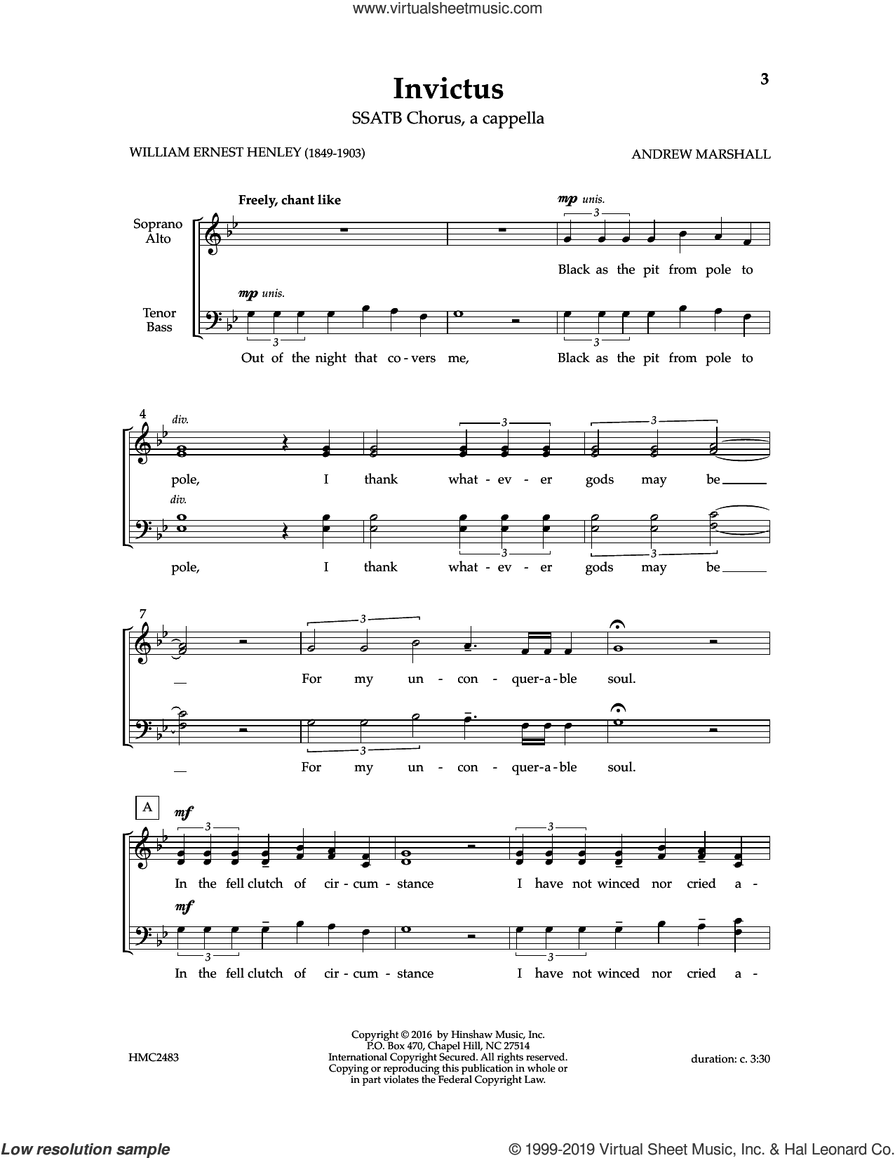 Invictus sheet music for choir (SSATB) (PDF)