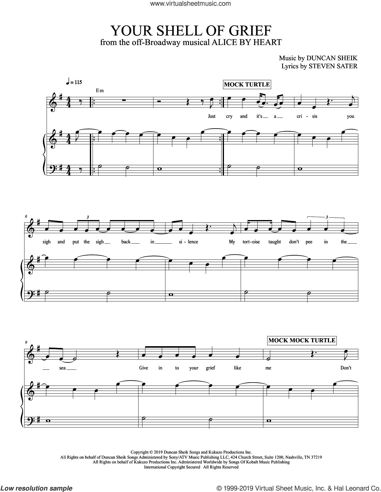 Your Shell Of Grief (from Alice By Heart) sheet music for voice and piano