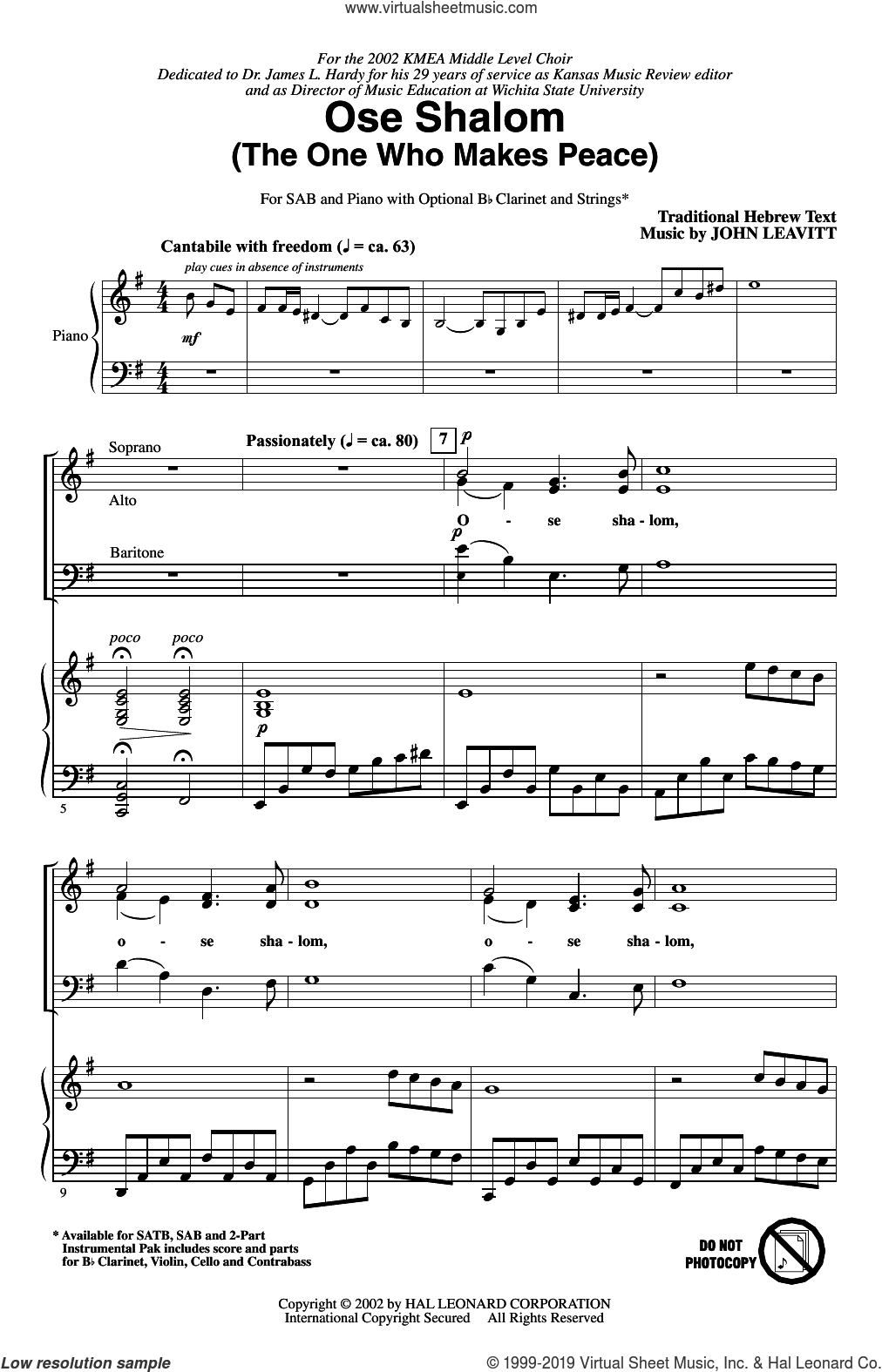 Ose Shalom (The One Who Makes Peace) sheet music for choir (SAB ...