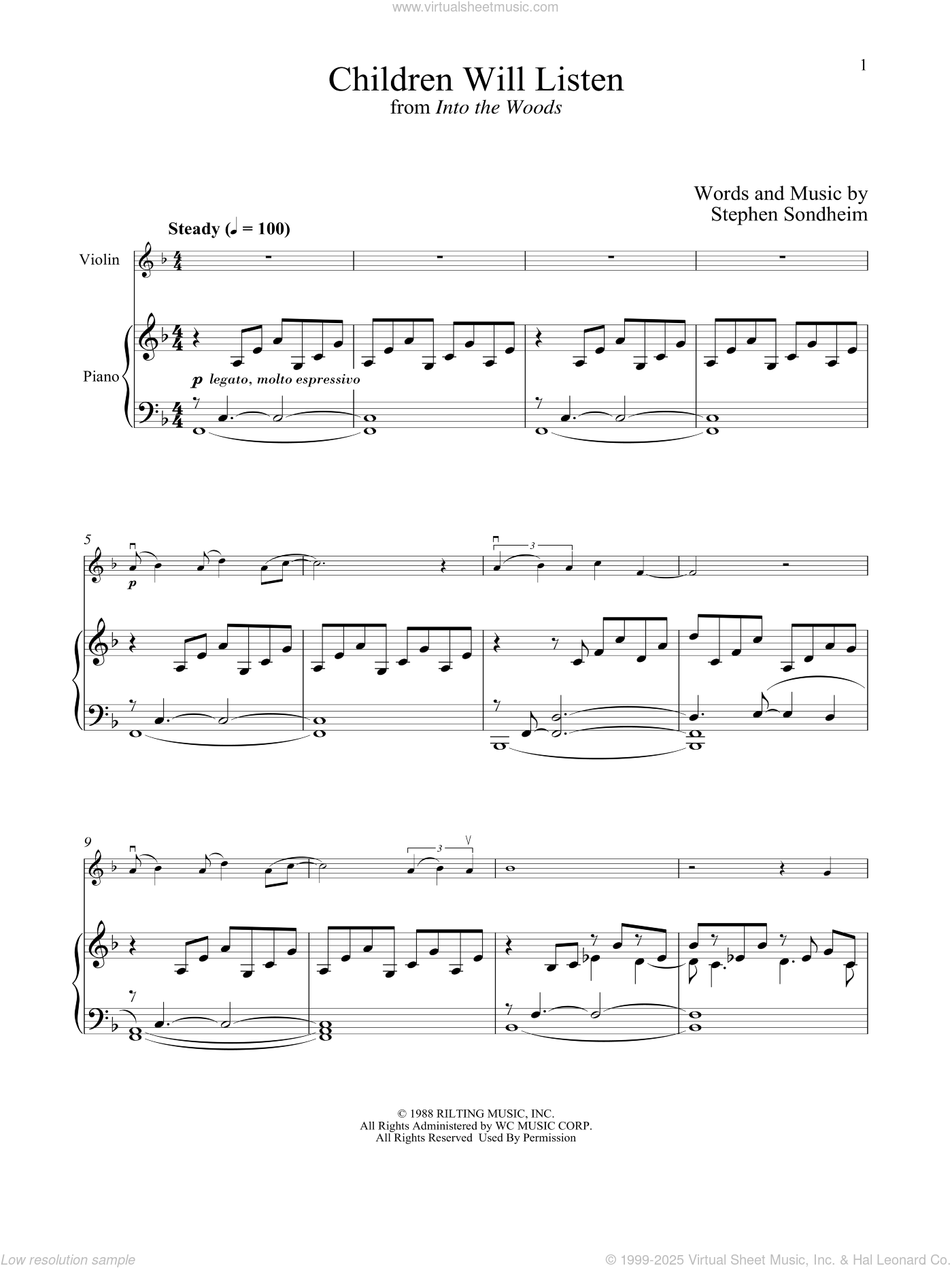 Children Will Listen (from Into The Woods) sheet music for violin and piano