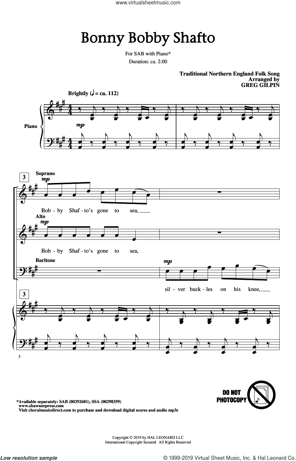 Bonny Bobby Shafto (arr. Greg Gilpin) sheet music for choir (SAB ...