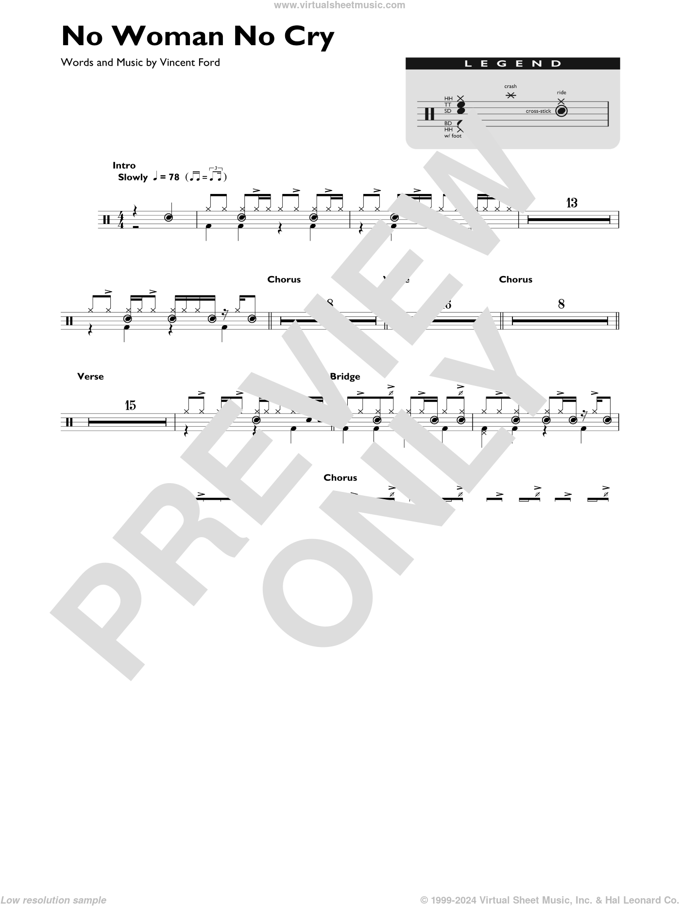 No Woman No Cry sheet music for drums (percussions) (PDF)