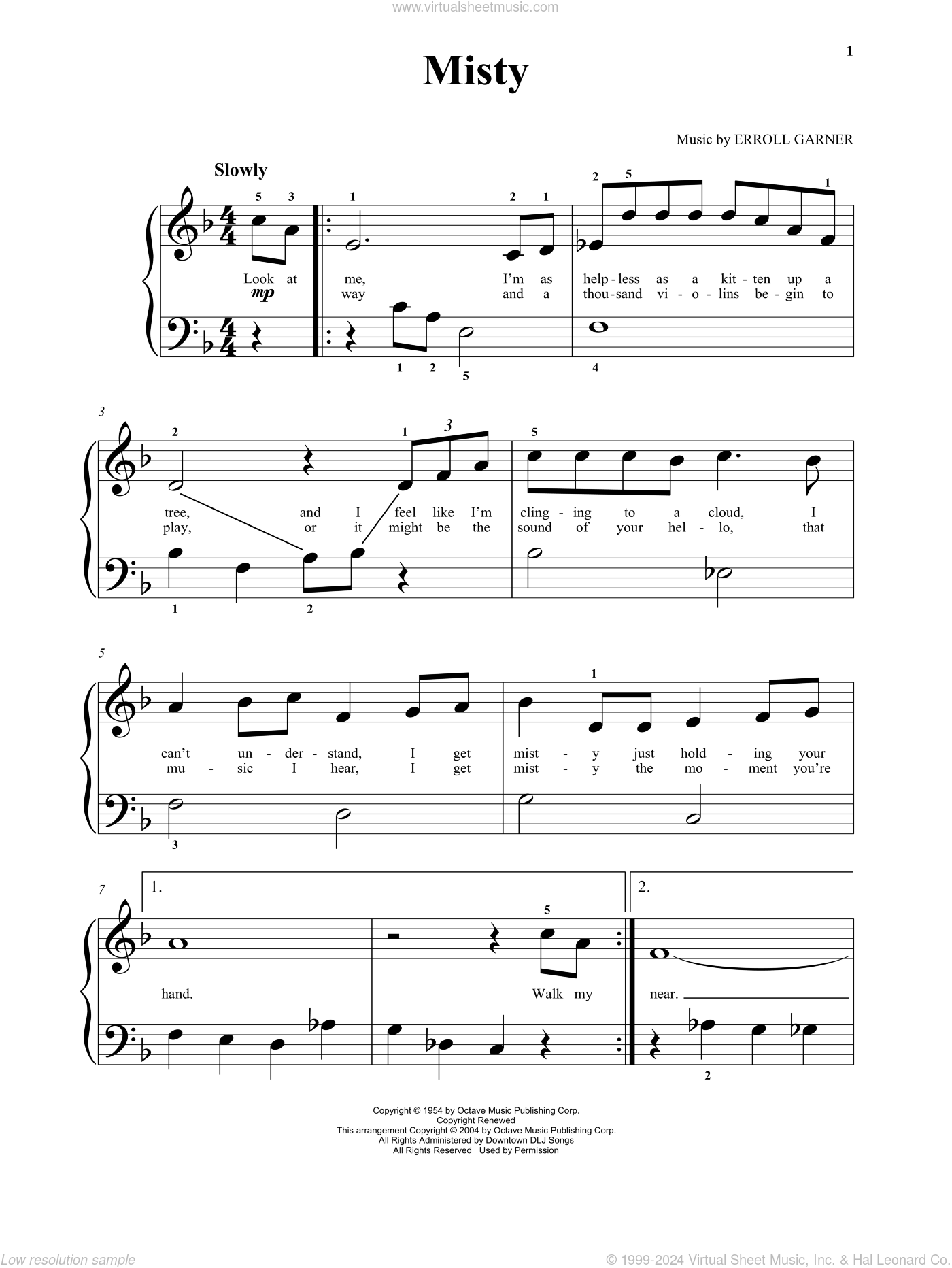 Misty sheet music for piano solo (big note book) (PDF)