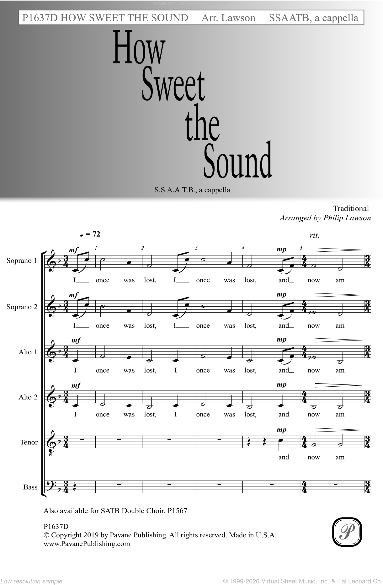 How Sweet the Sound (arr. Philip Lawson) sheet music for choir (SSAATB)