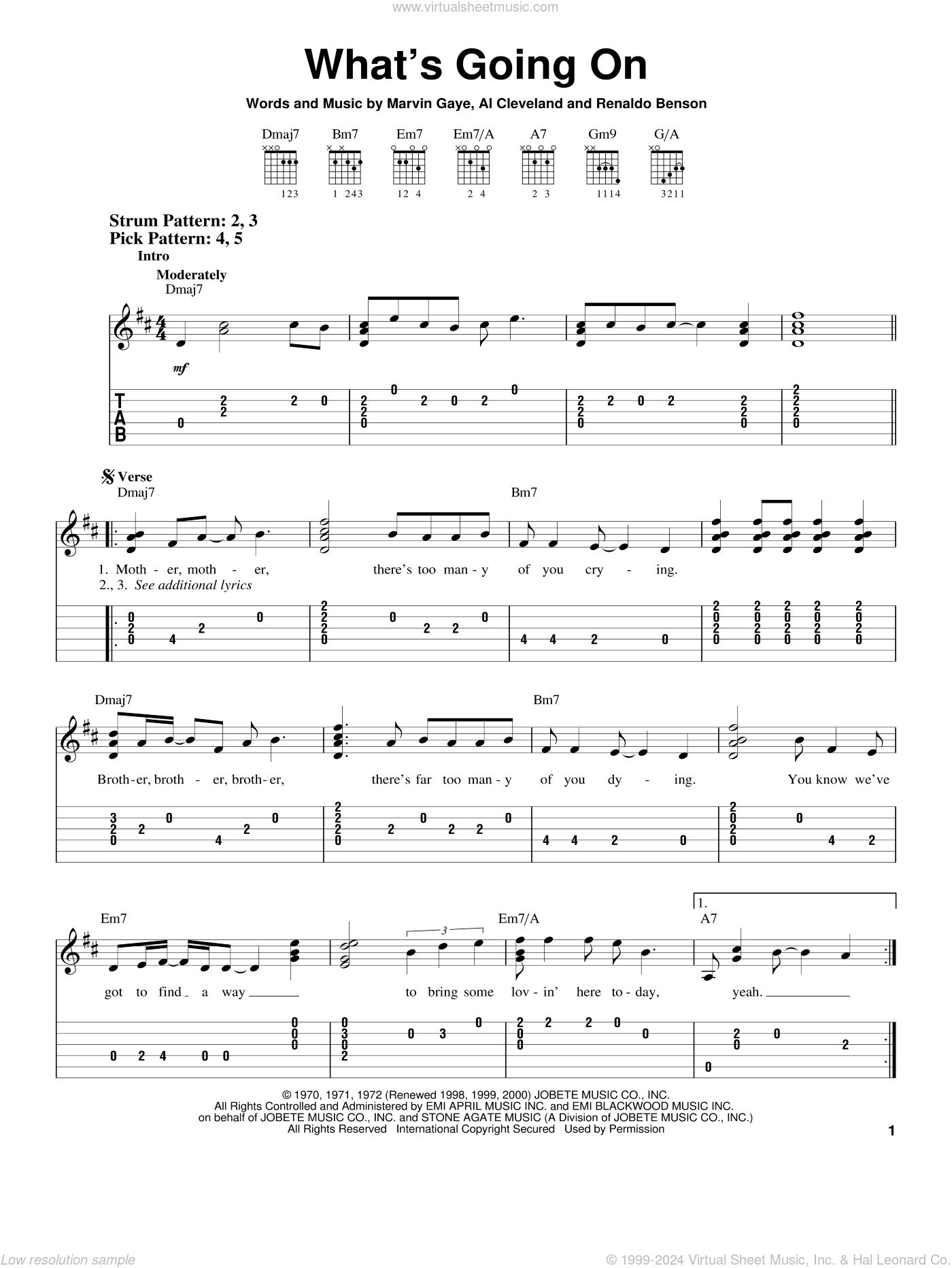 What's Going On sheet music for guitar solo (chords) (PDF)