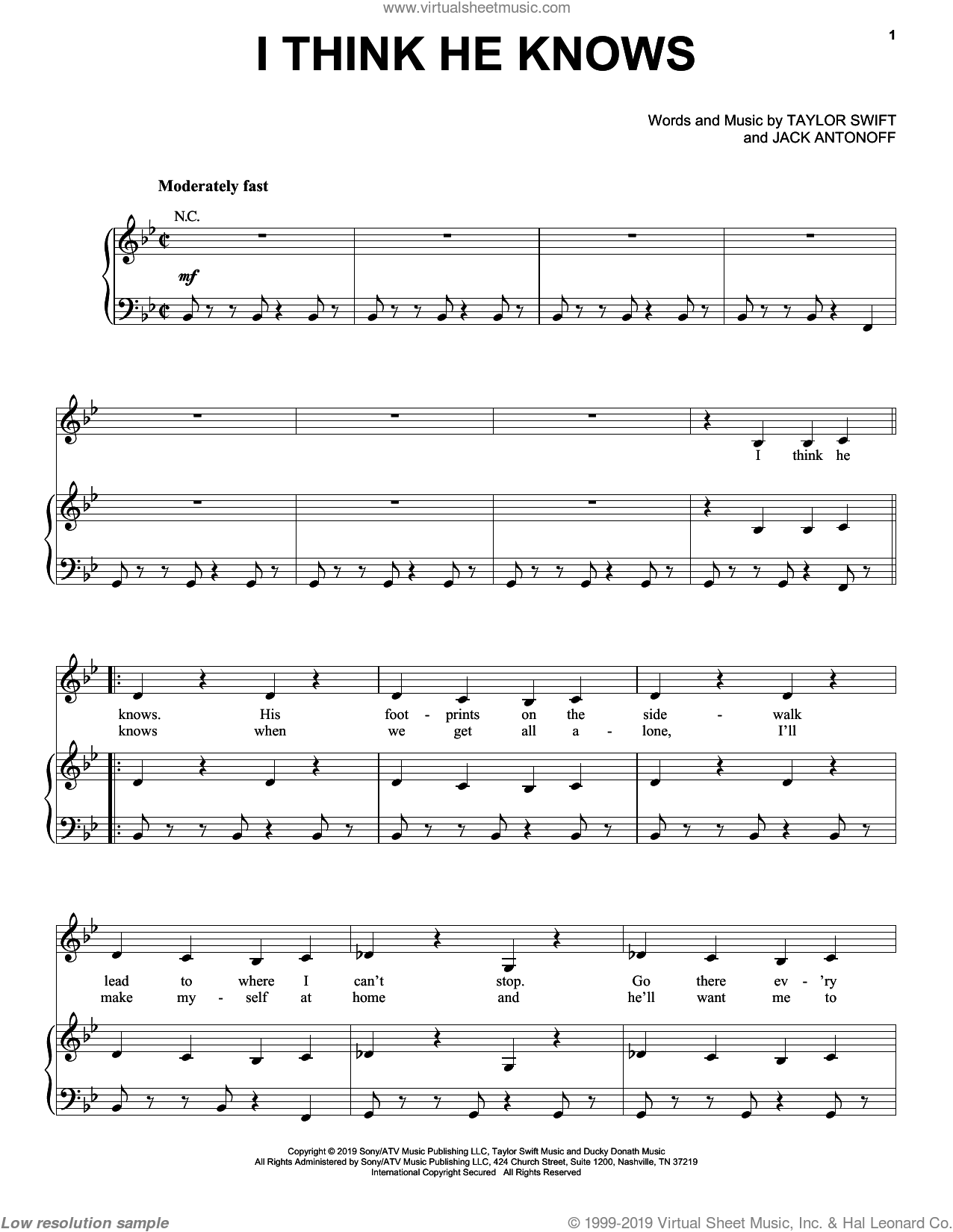 I Think He Knows sheet music for voice, piano or guitar (PDF)