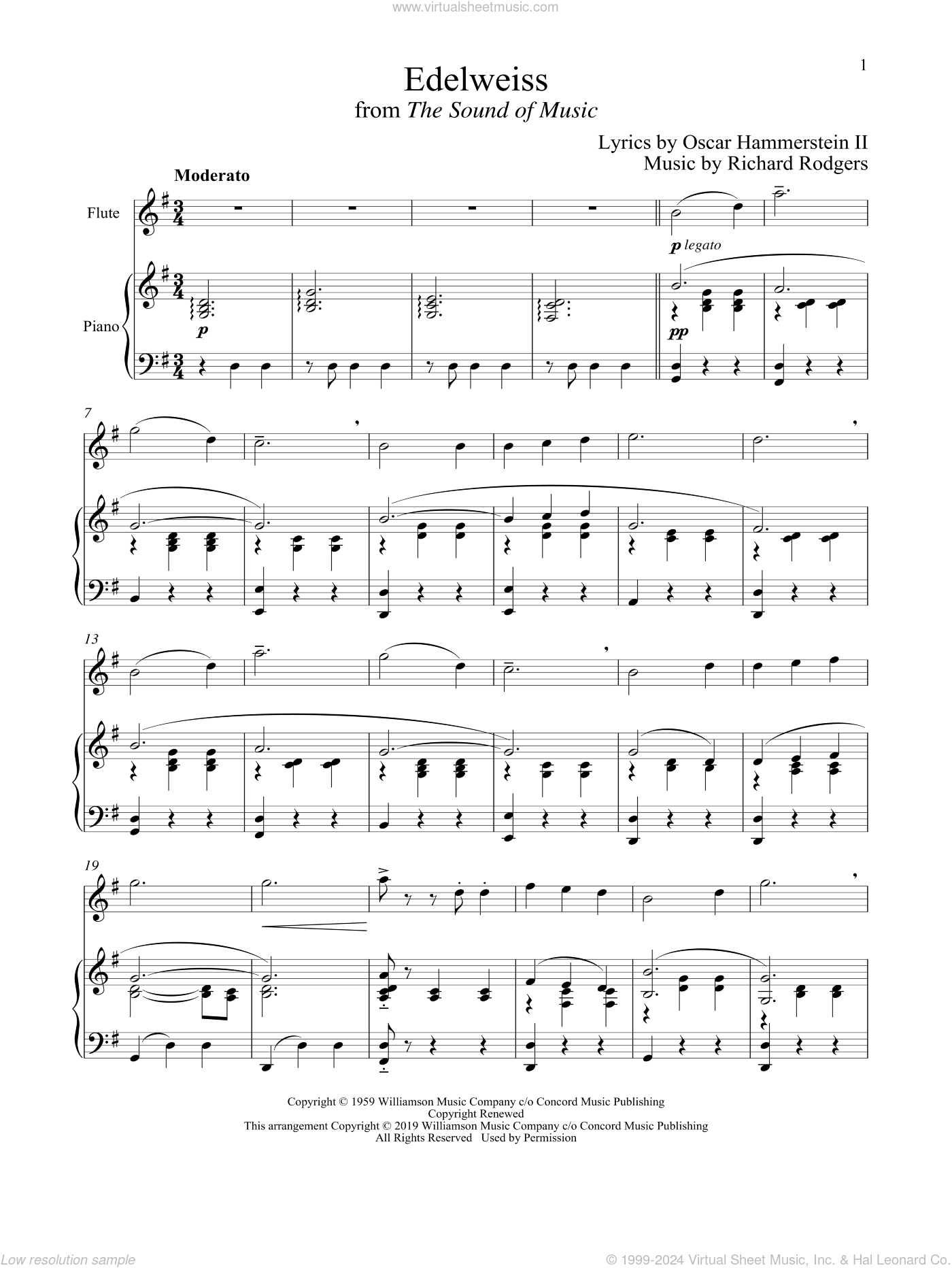 Edelweiss (from The Sound of Music) sheet music for flute and piano