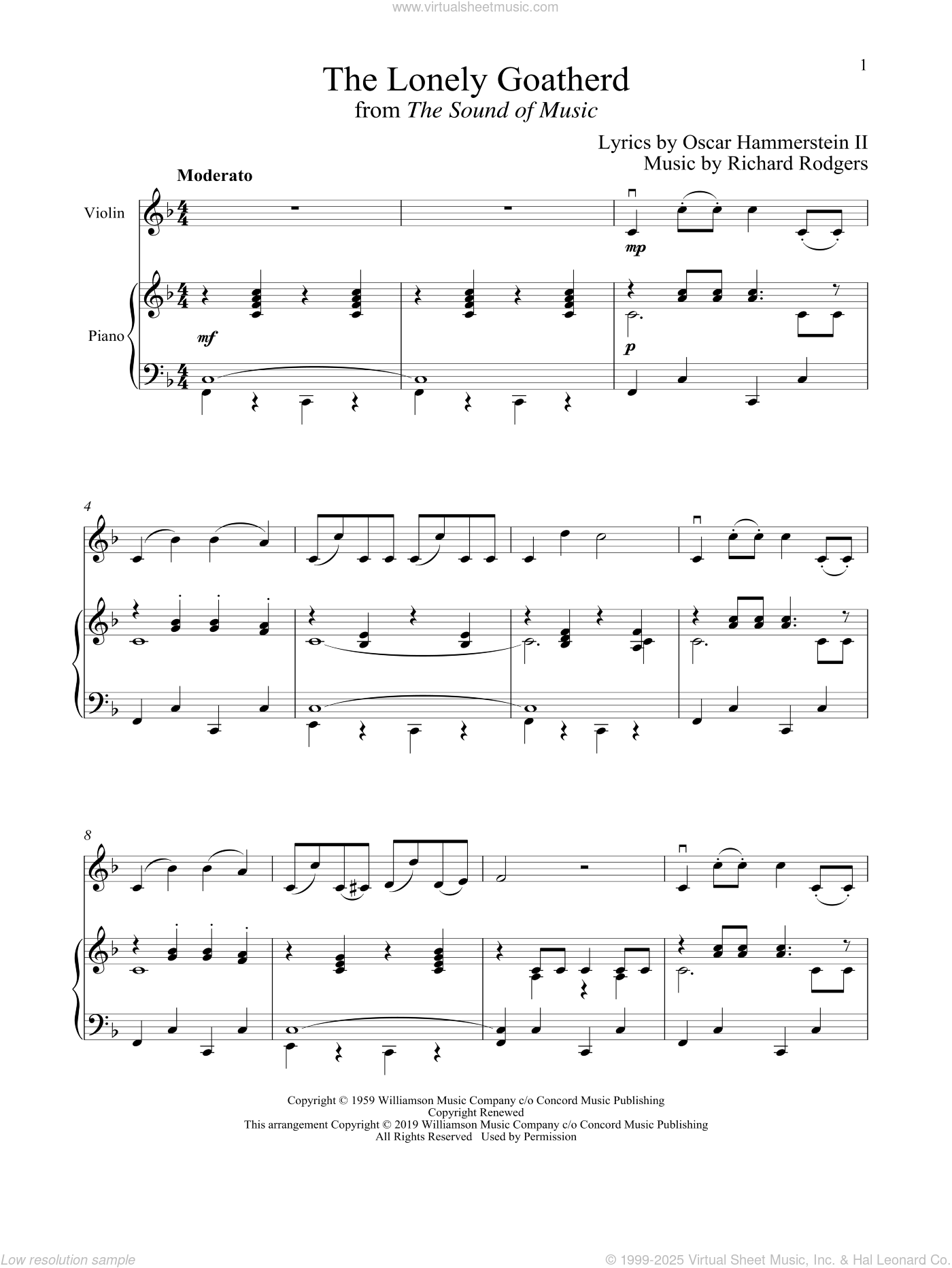 The Lonely Goatherd (from The Sound of Music) sheet music for violin ...