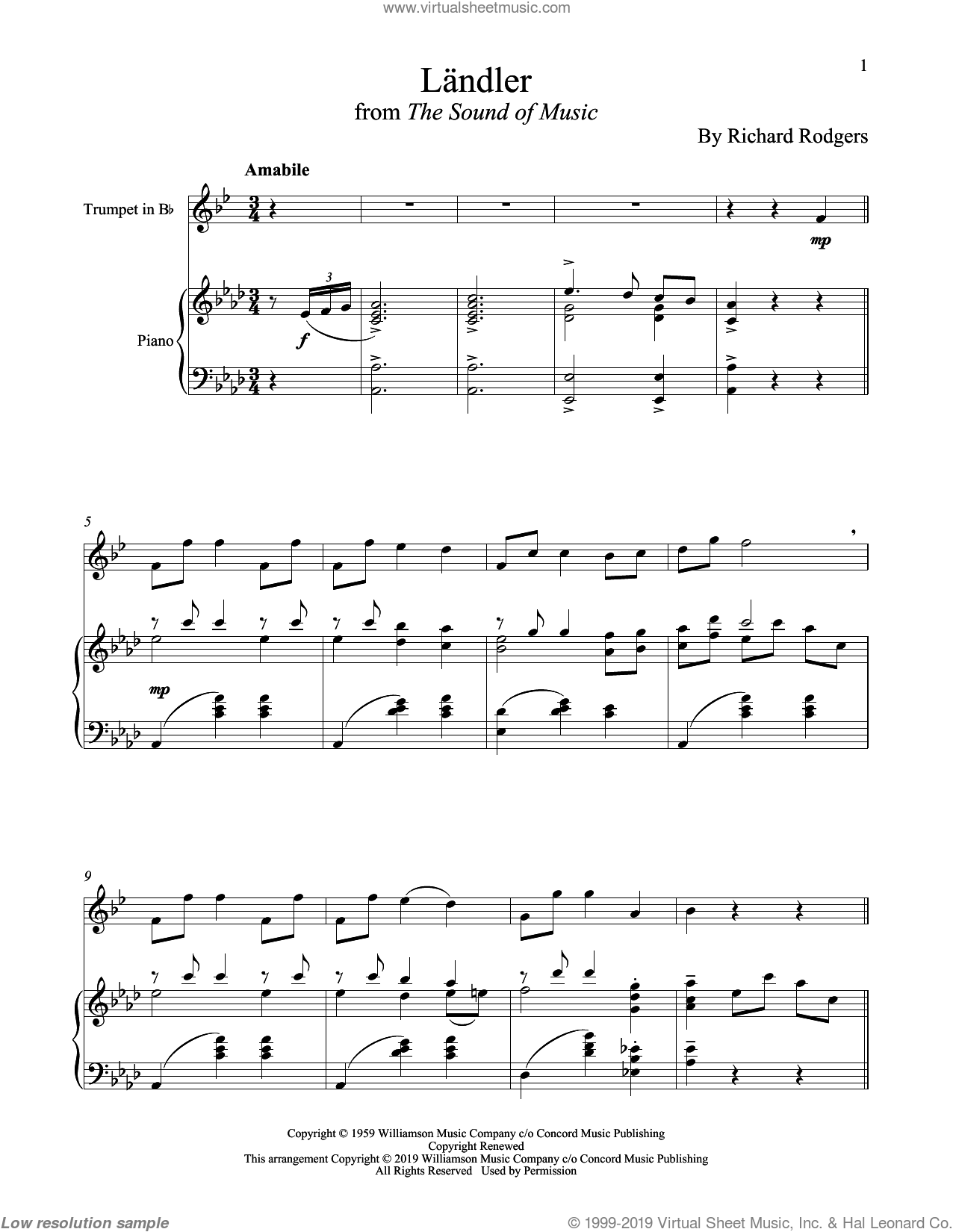 Landler (from The Sound of Music) sheet music for trumpet and piano