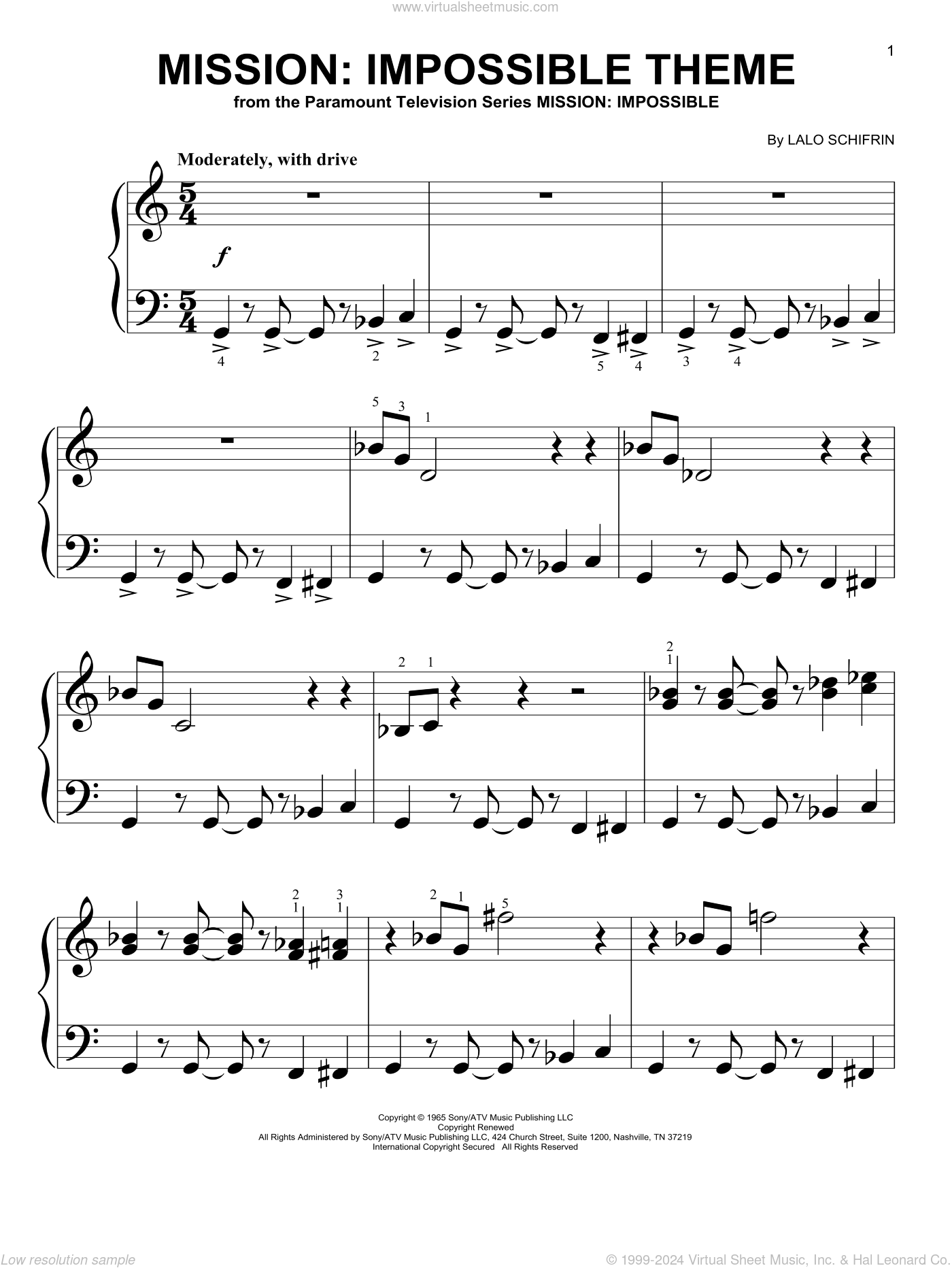 Mission: Impossible Theme sheet music for piano solo (big note book)