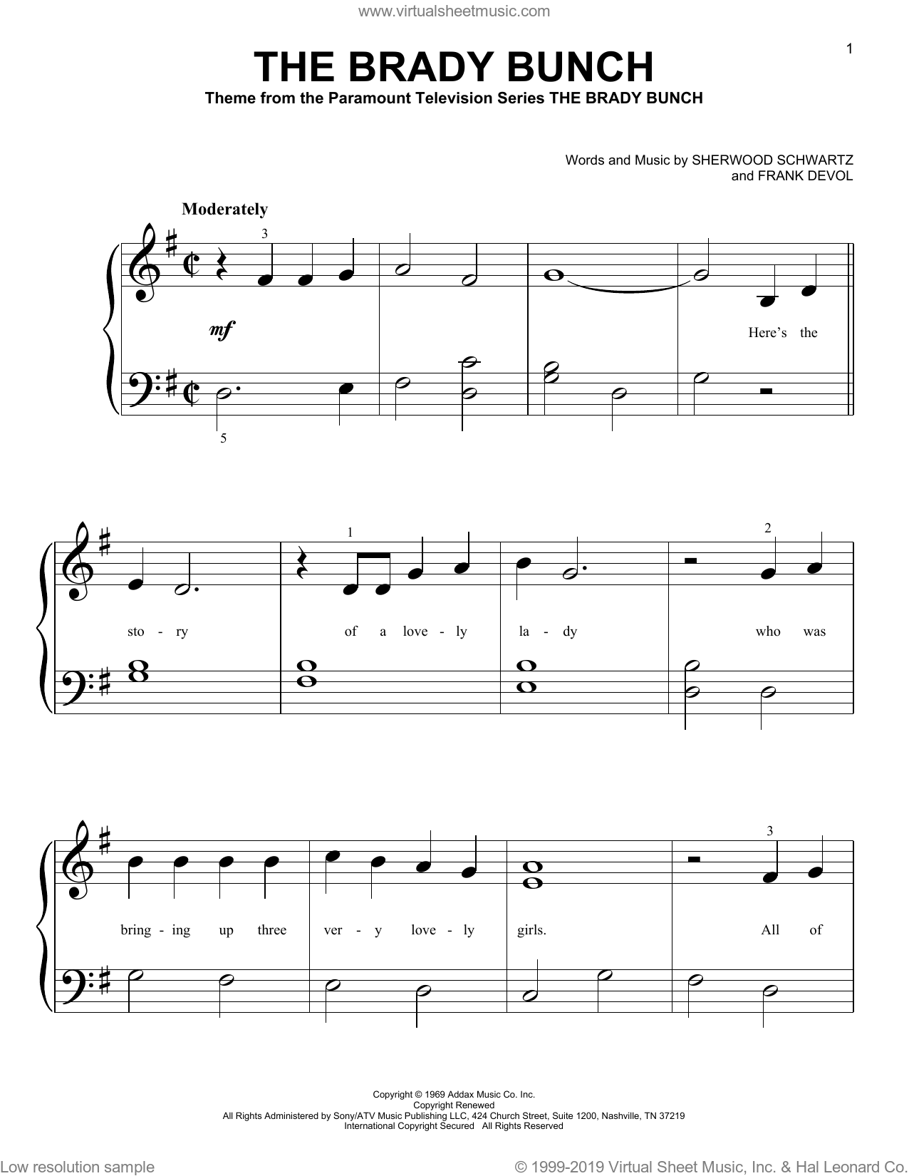 The Brady Bunch sheet music for piano solo (big note book) (PDF)