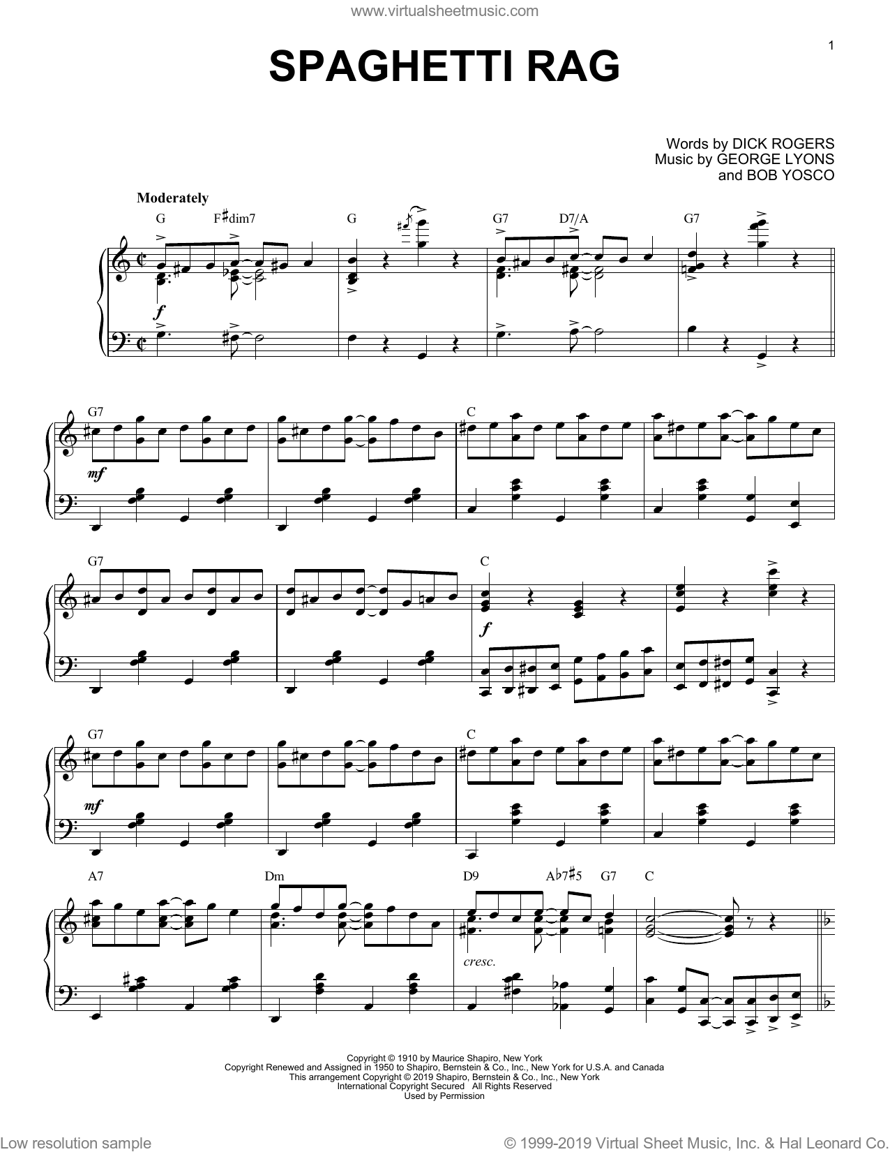 Spaghetti Rag [Jazz version] sheet music for piano solo (PDF)