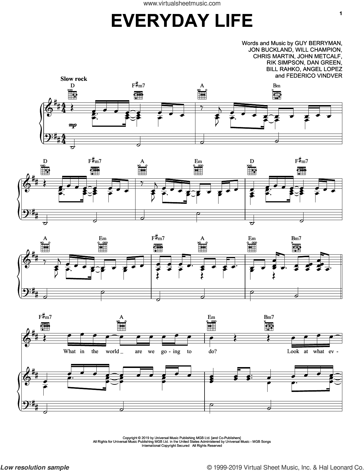 Everyday Life sheet music for voice, piano or guitar (PDF)
