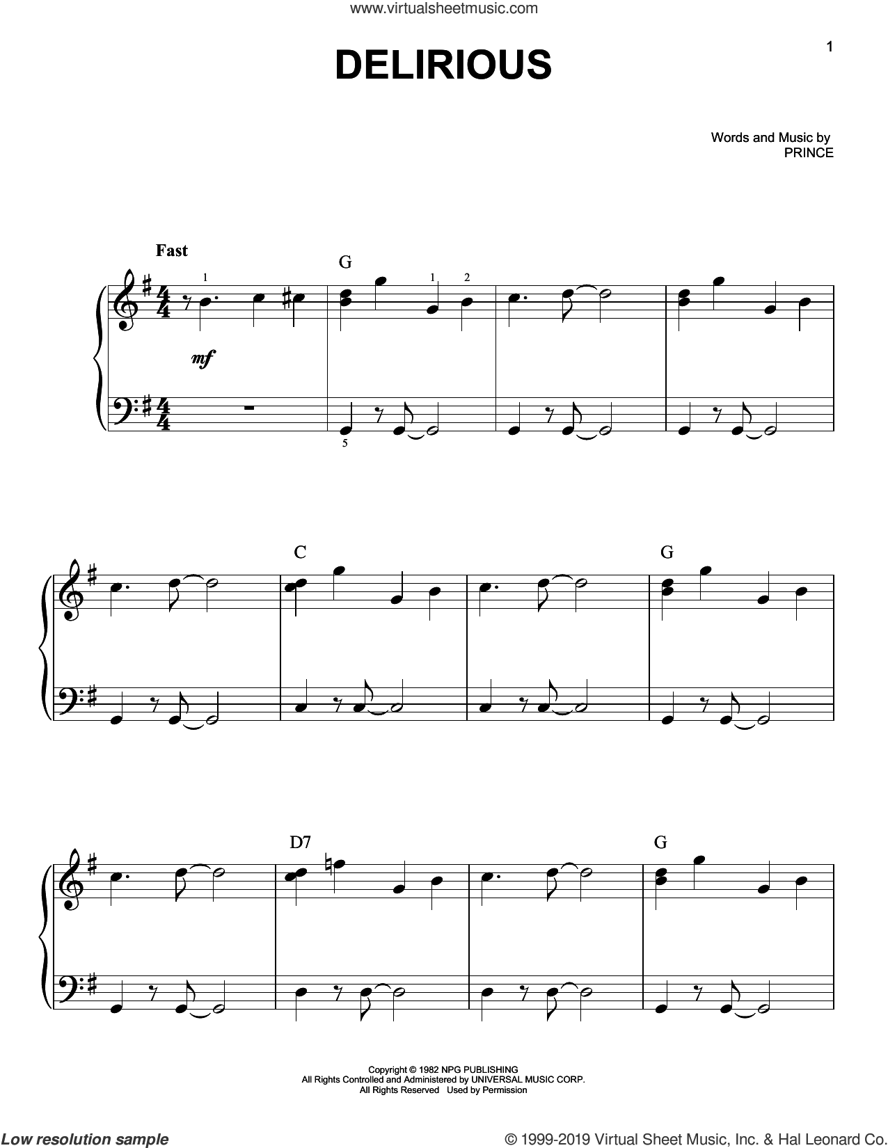 Delirious sheet music for piano solo (PDF-interactive)