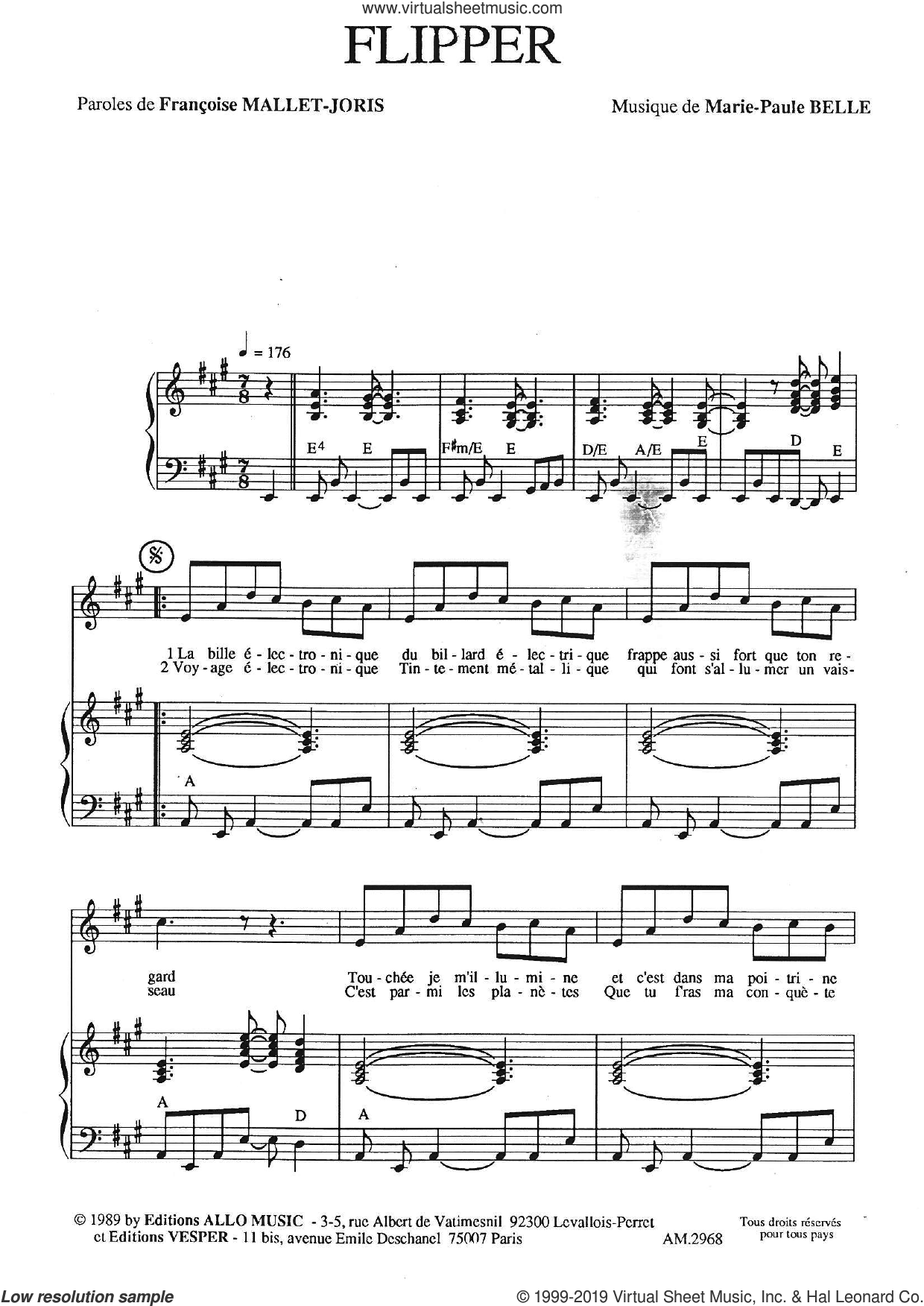 Flipper sheet music for voice and piano (PDF)