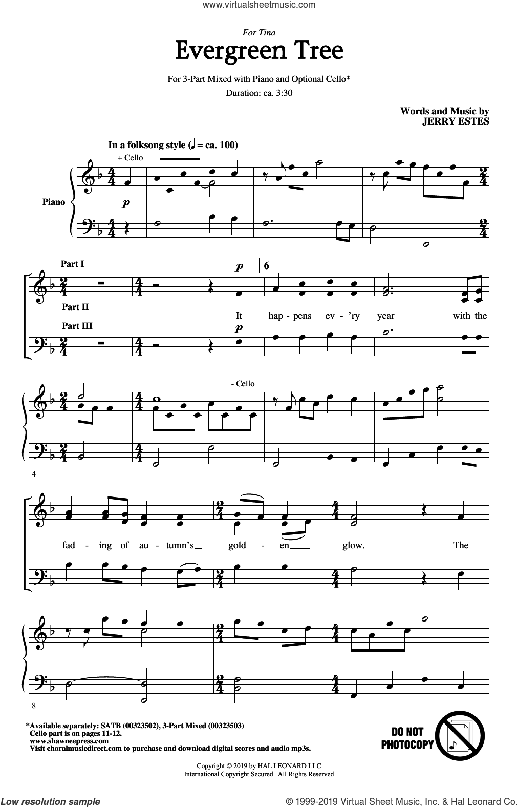 Evergreen Tree sheet music for choir (3-Part Mixed) (PDF)