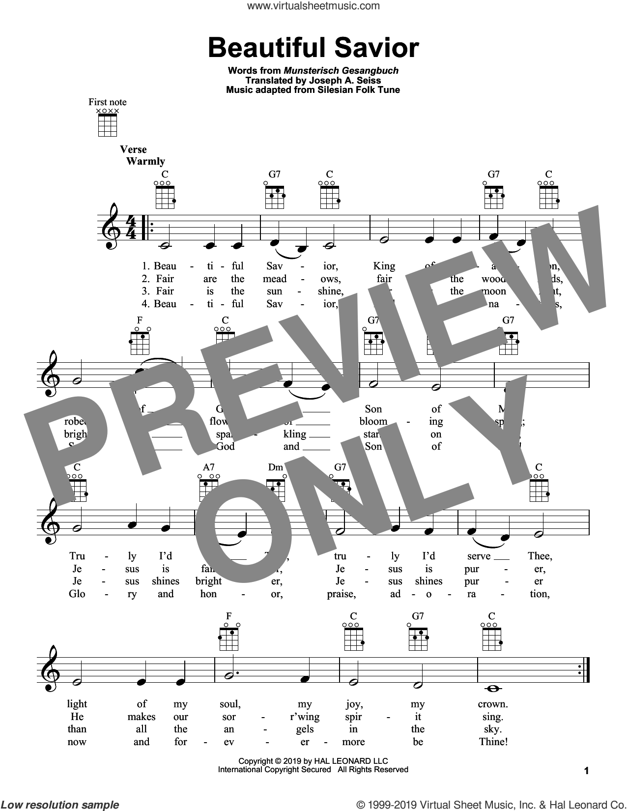 Beautiful Savior sheet music for ukulele (PDF-interactive)