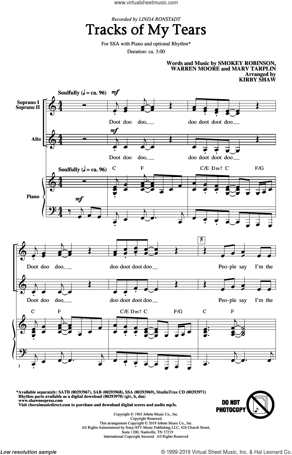Tracks Of My Tears (arr. Kirby Shaw) sheet music for choir (SSA ...
