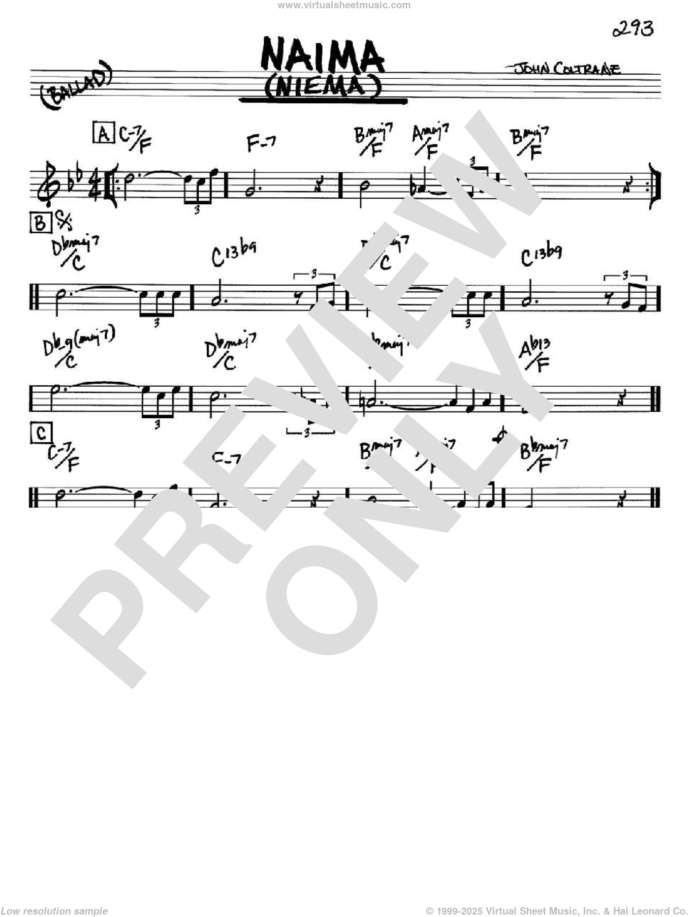 Naima (Niema) sheet music (real book - melody and chords) (in Bb)