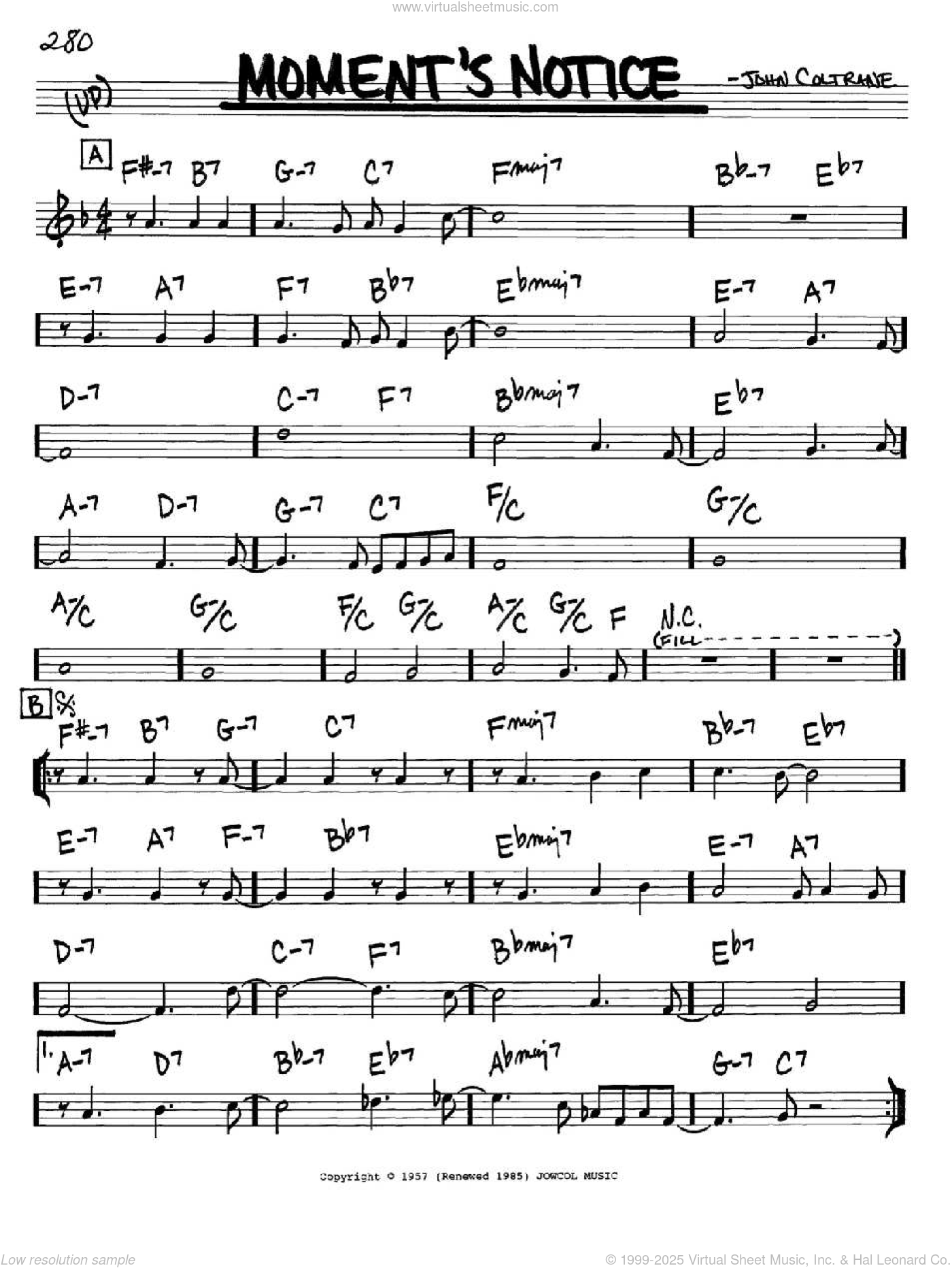 Moment's Notice sheet music (in Bb) (PDF)