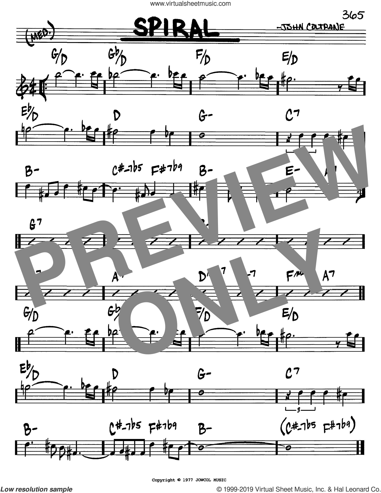 Spiral sheet music (real book - melody and chords) (in C) (PDF)