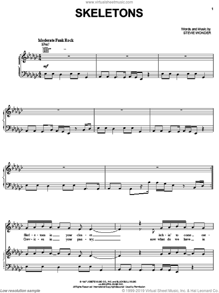 Skeletons sheet music for voice, piano or guitar (PDF)