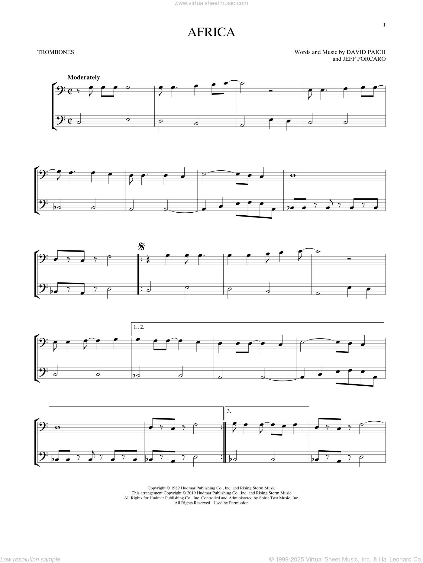 Africa sheet music for two trombones (duet, duets) (PDF)